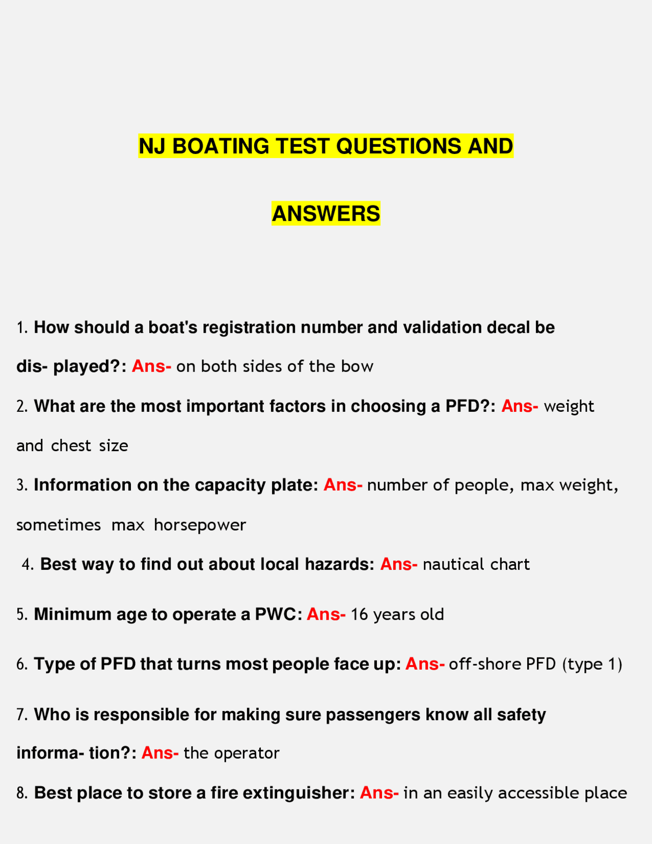 NJ Boating Safety Test – Questions & Answers (2025) | Exams Nursing ...