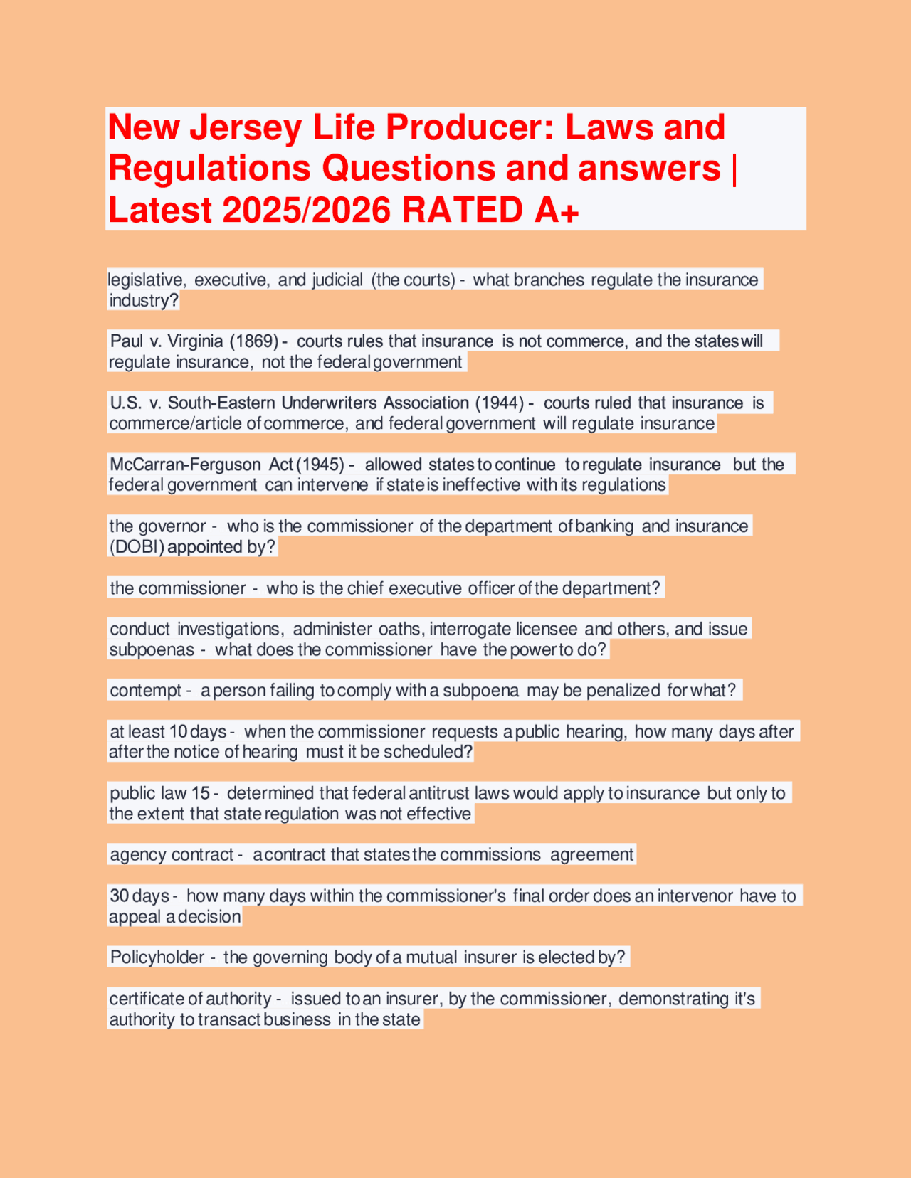 New Jersey Life Producer: Laws and Regulations Questions and answers ...