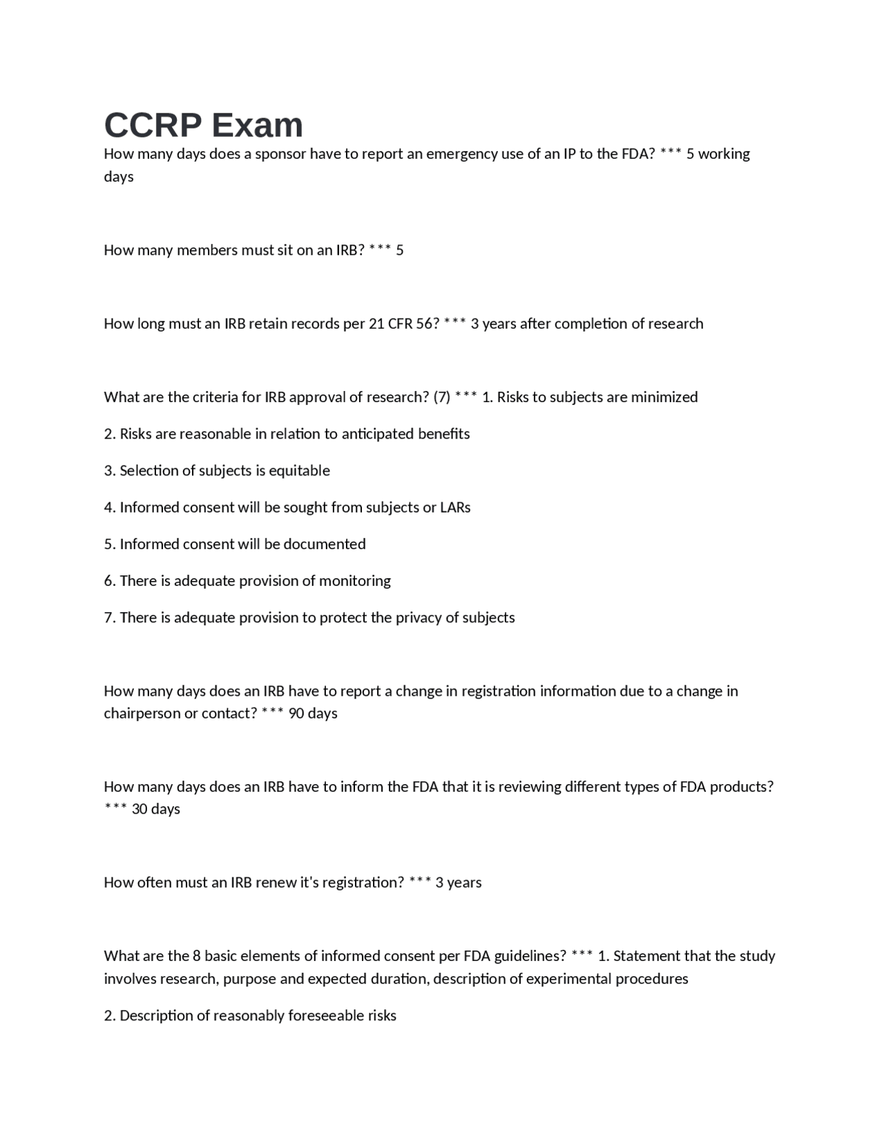 CCRP Exam Questions Bank (2025). 275 Questions And Answers | Exams ...