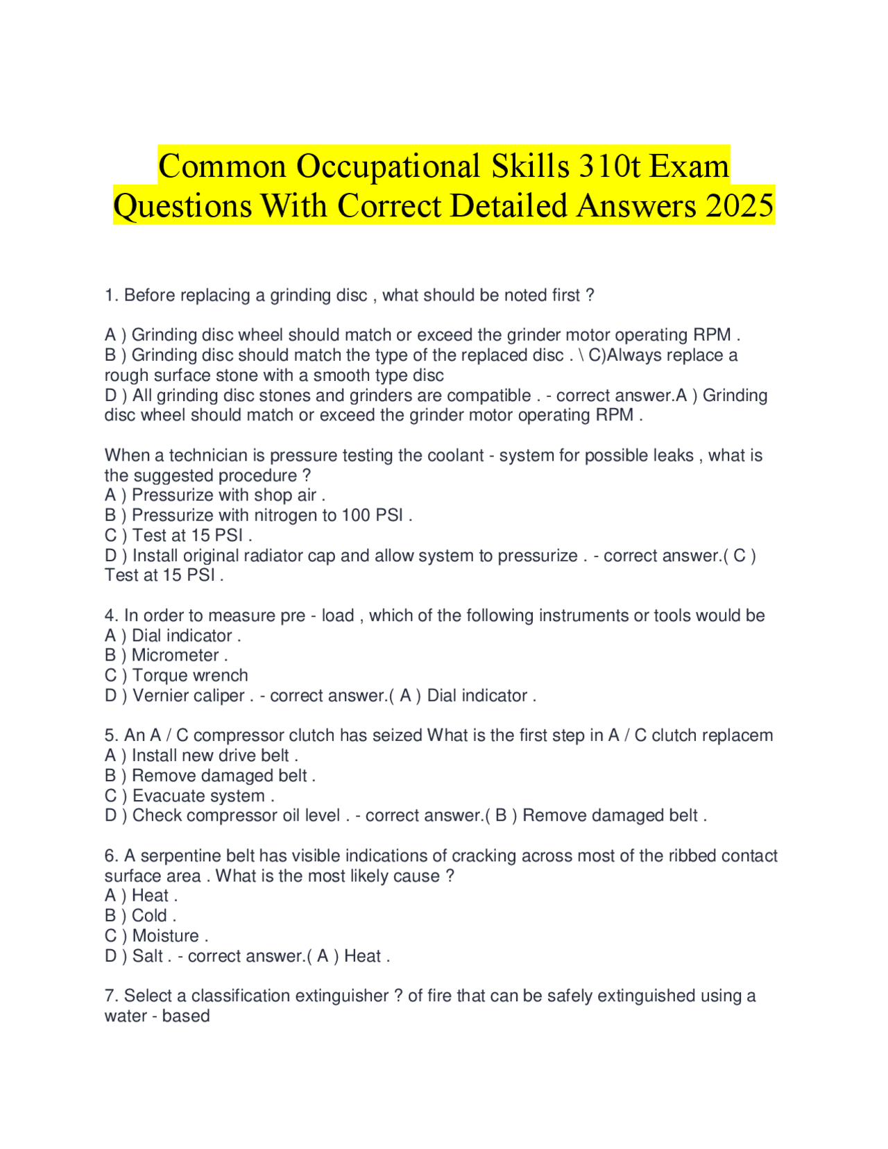 Common Occupational Skills 310t Exam Questions With Correct Detailed ...