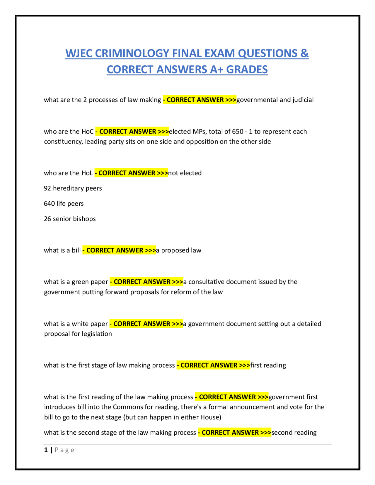 WJEC CRIMINOLOGY FINAL EXAM QUESTIONS & CORRECT ANSWERS A+ GRADES ...