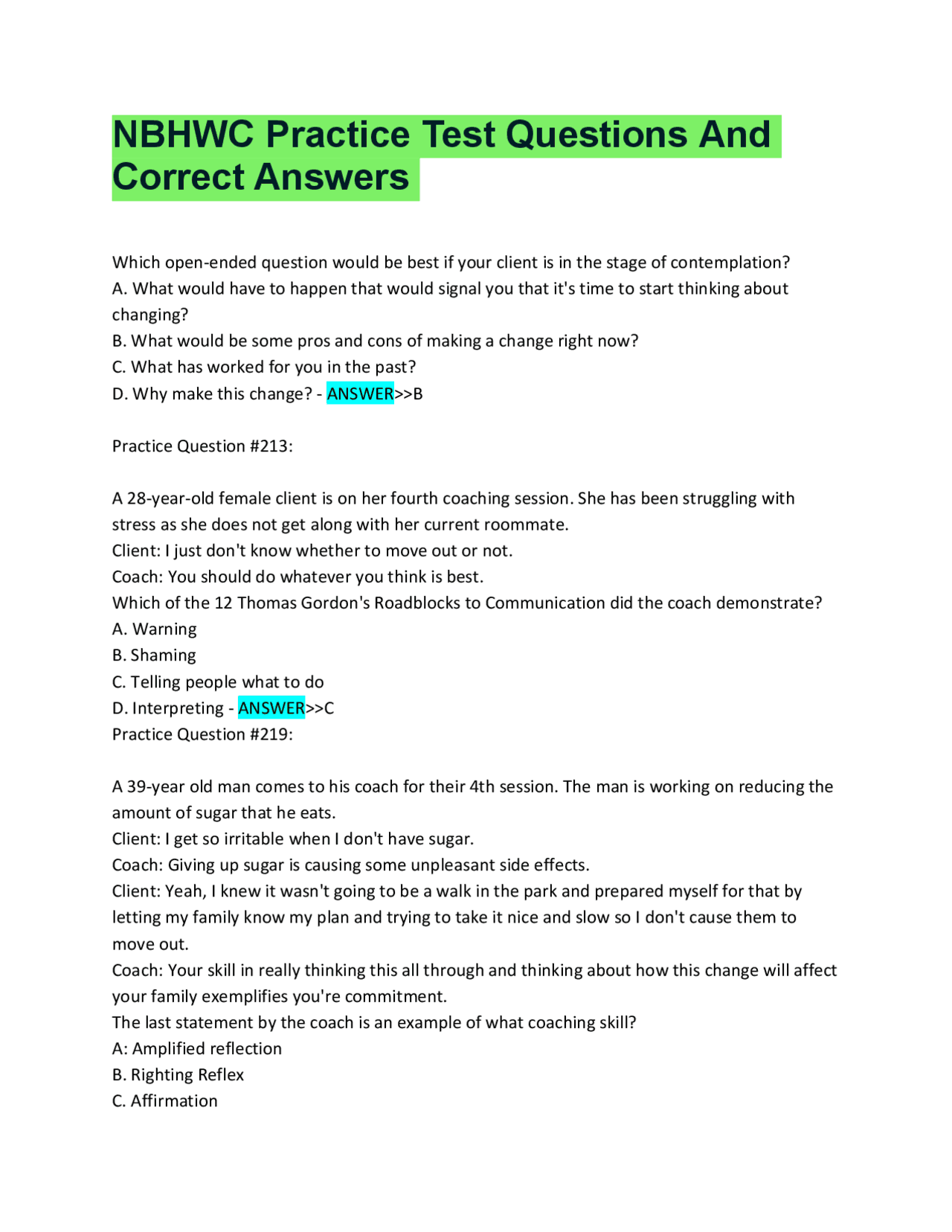NBHWC Practice Test Questions And Correct Answers.pdf | Exams Nursing ...