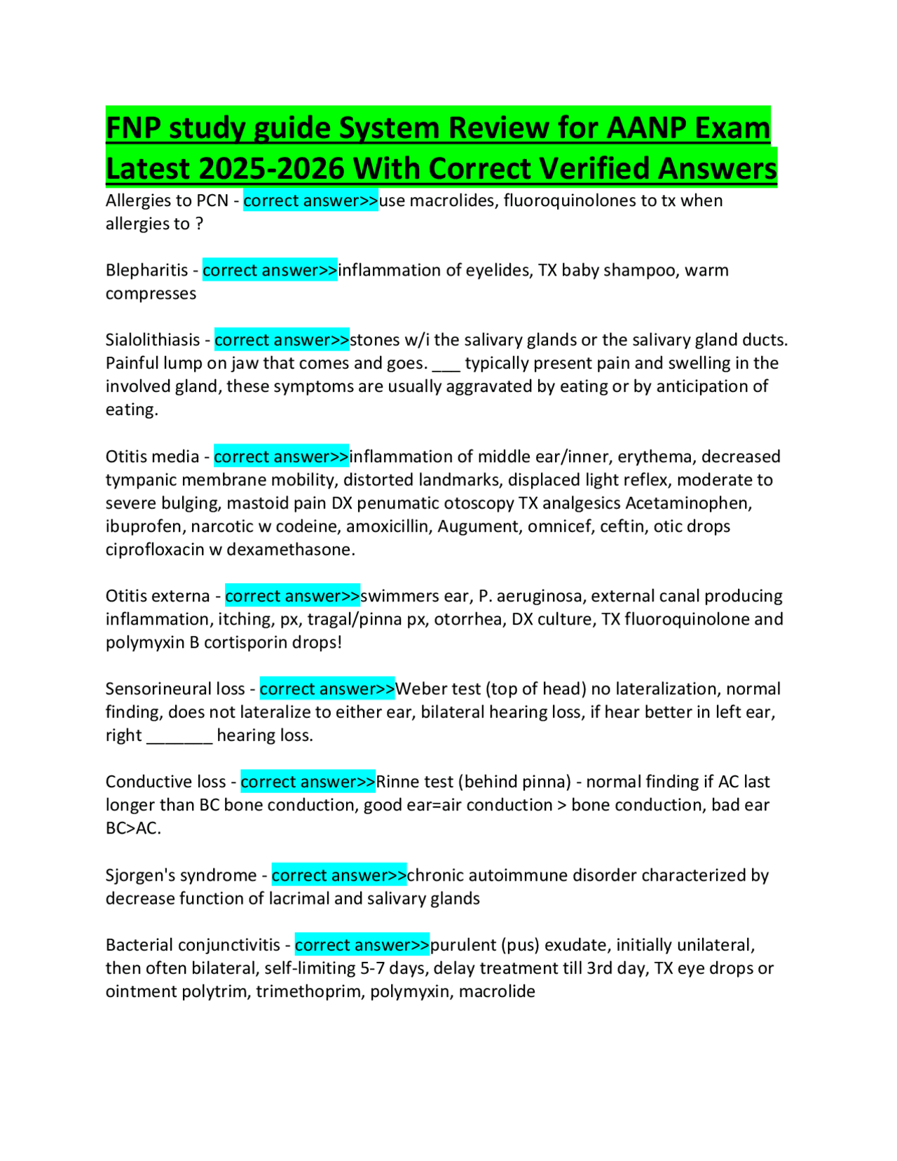 FNP study guide System Review for AANP Exam Latest 2025-2026 With ...