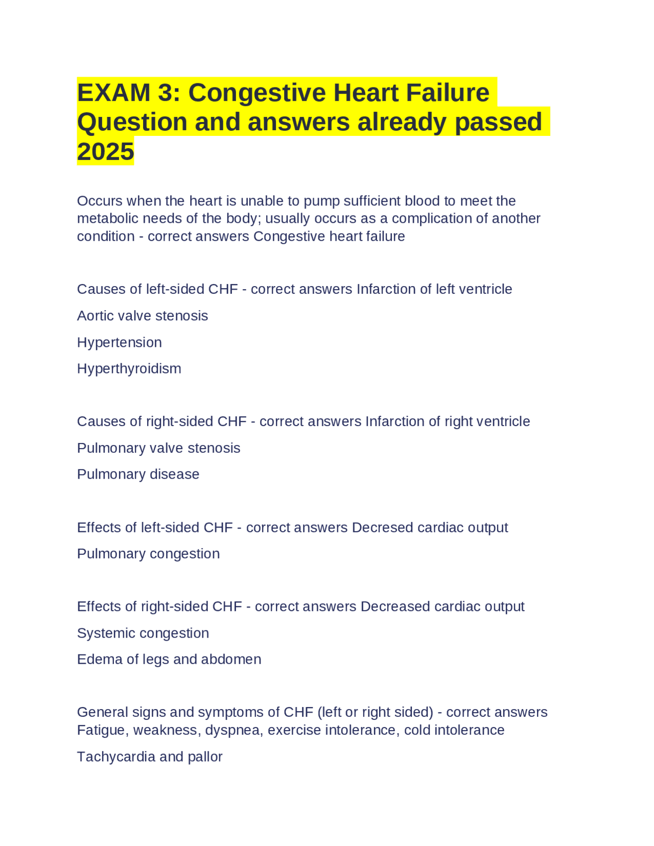 Congestive Heart Failure (CHF): Exam Q&A for Medical Students | Exams ...