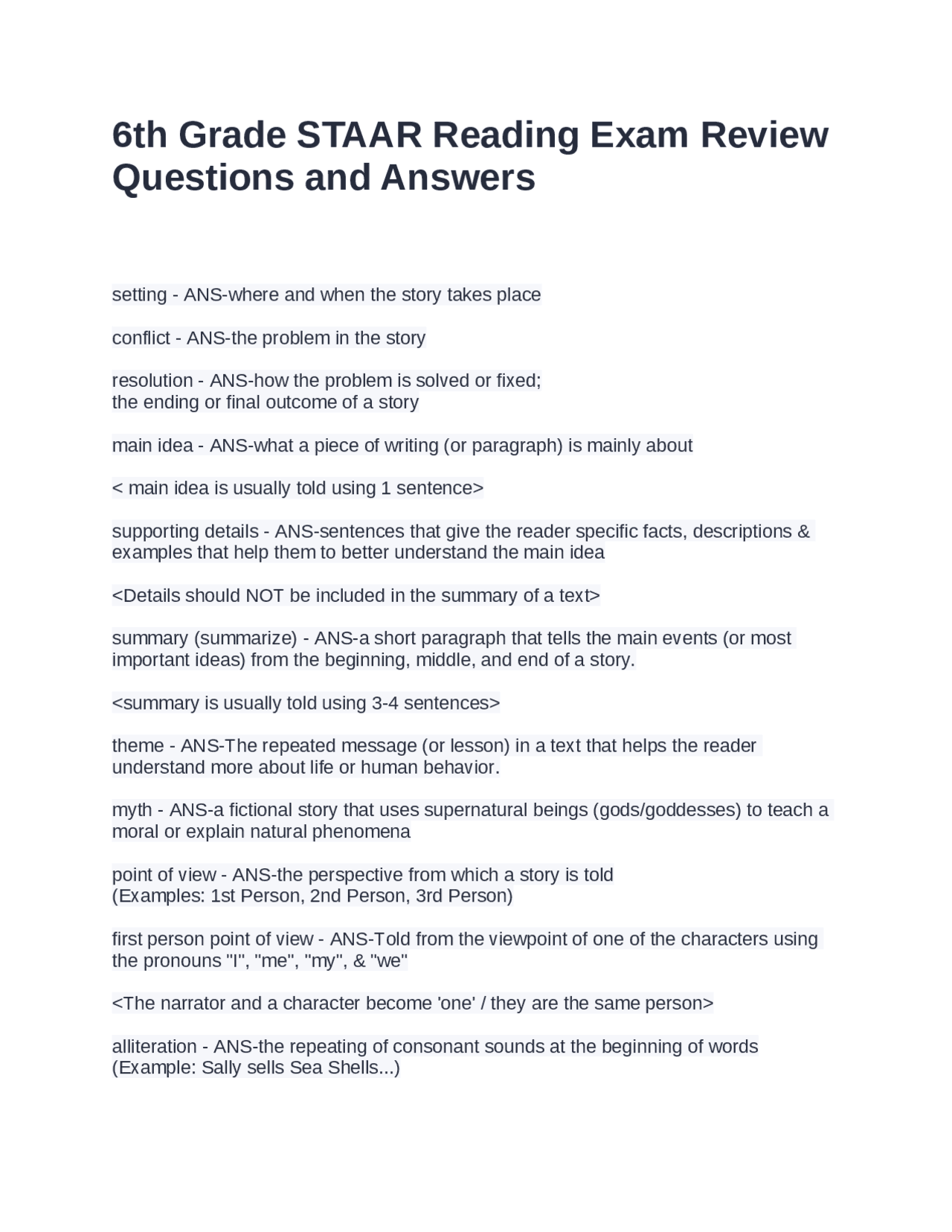 6th Grade STAAR Reading Exam Review: Key Concepts and Questions | Exams ...