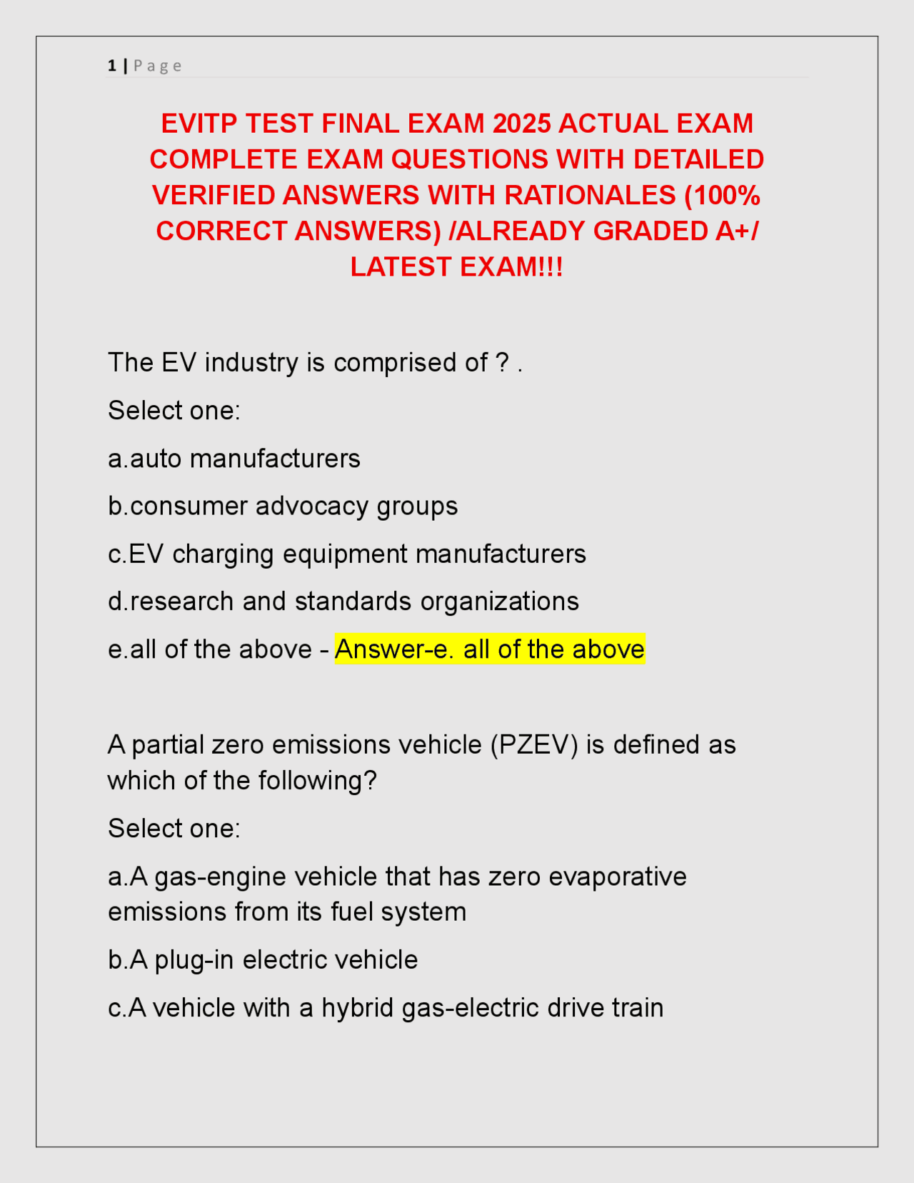 EVITP TEST FINAL EXAM 2025 ACTUAL EXAM COMPLETE EXAM QUESTIONS WITH ...