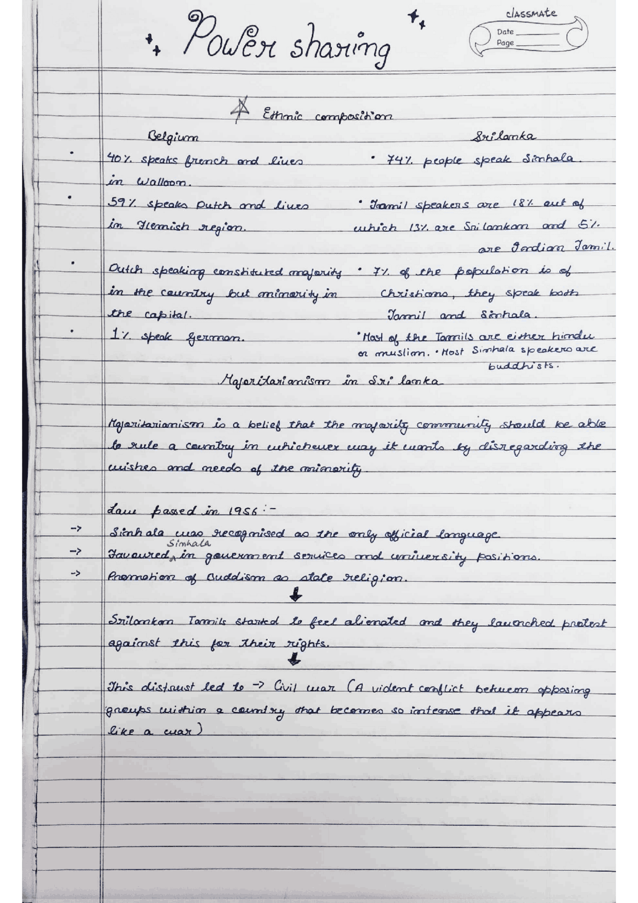 Power sharing NCERT class 10 | Summaries Political studies | Docsity