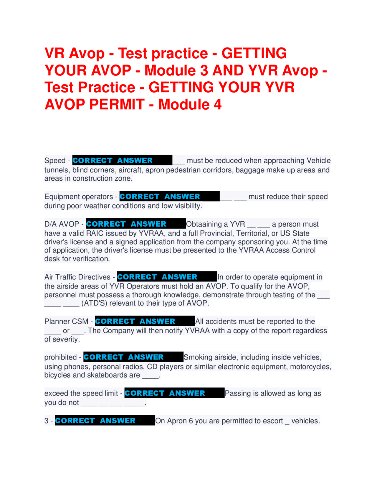 VR Avop - Test practice - GETTING YOUR AVOP - Module 3 AND YVR Avop ...