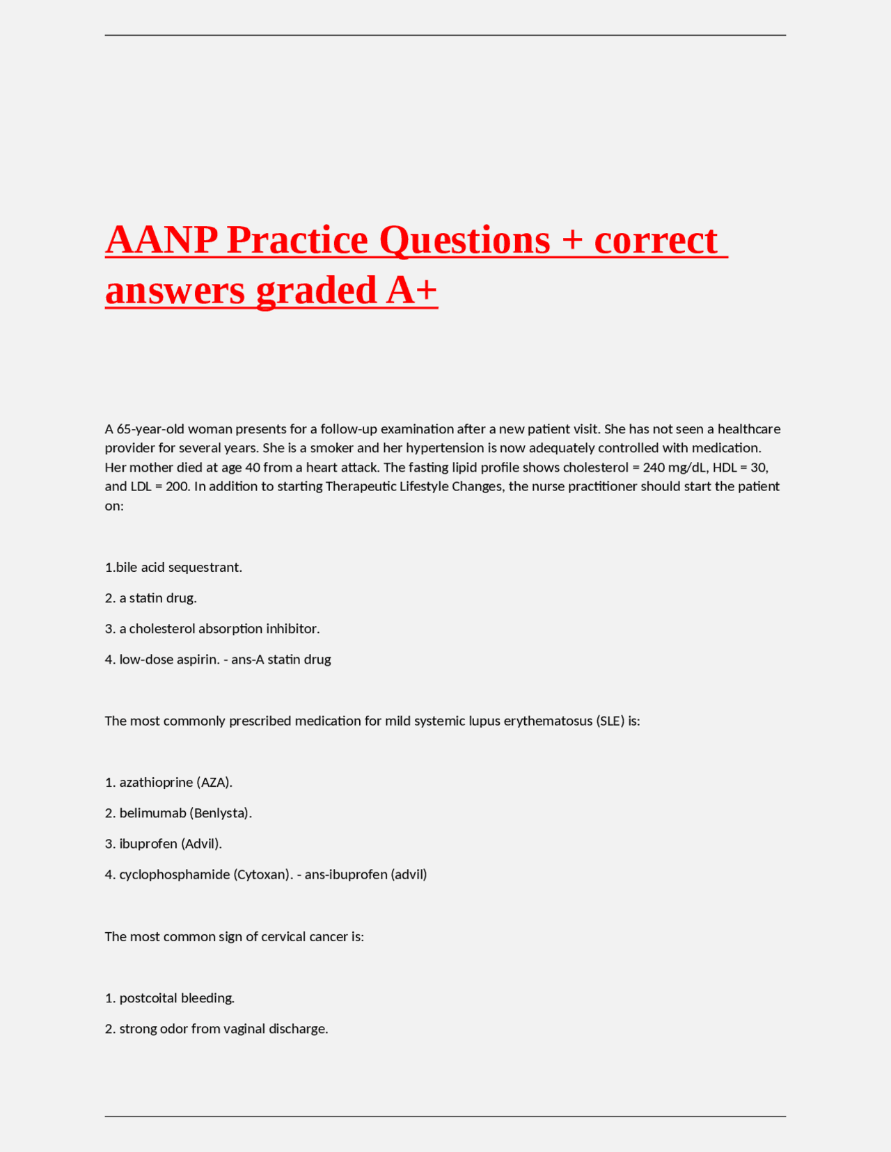 AANP Practice Questions + correct answers graded A+.docx | Exams ...