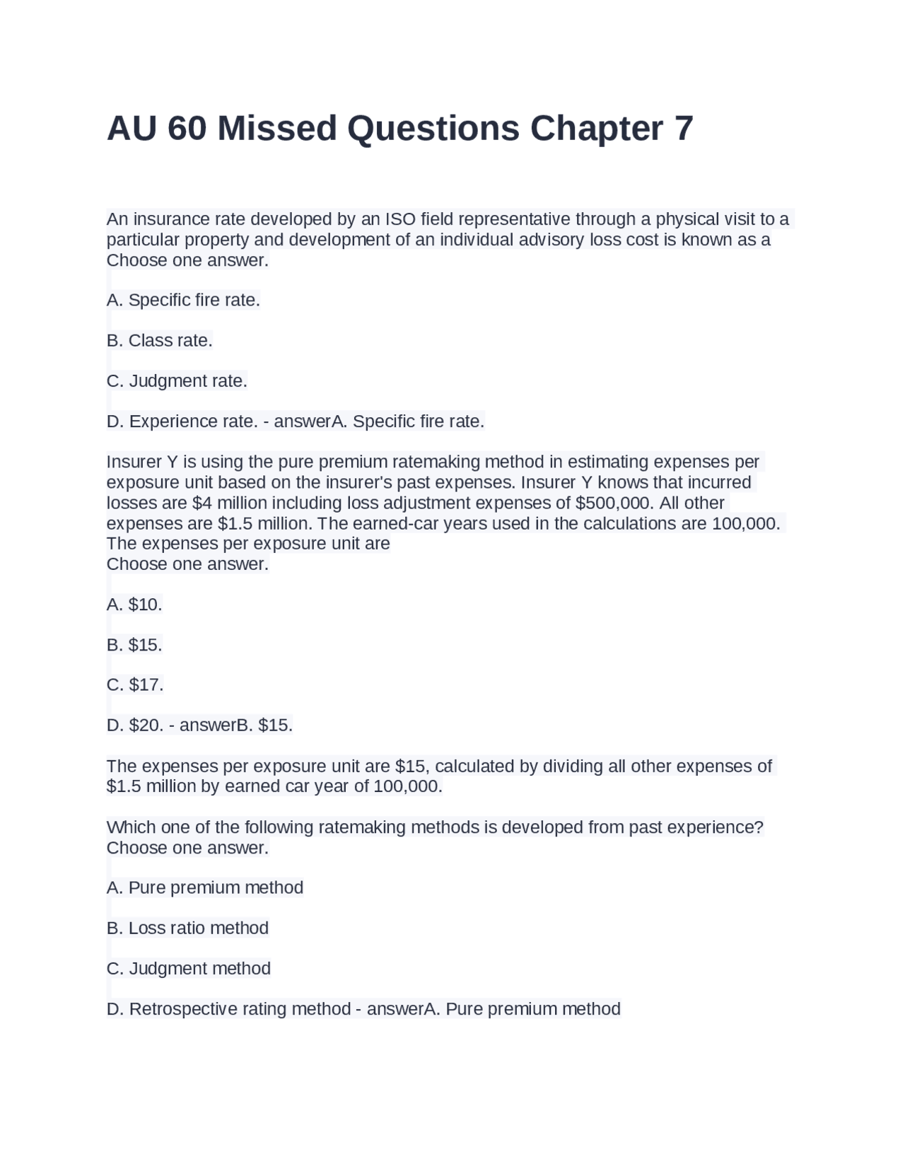 AU 60 Missed Questions Chapter 7 Questions and Answers Fully Solved ...