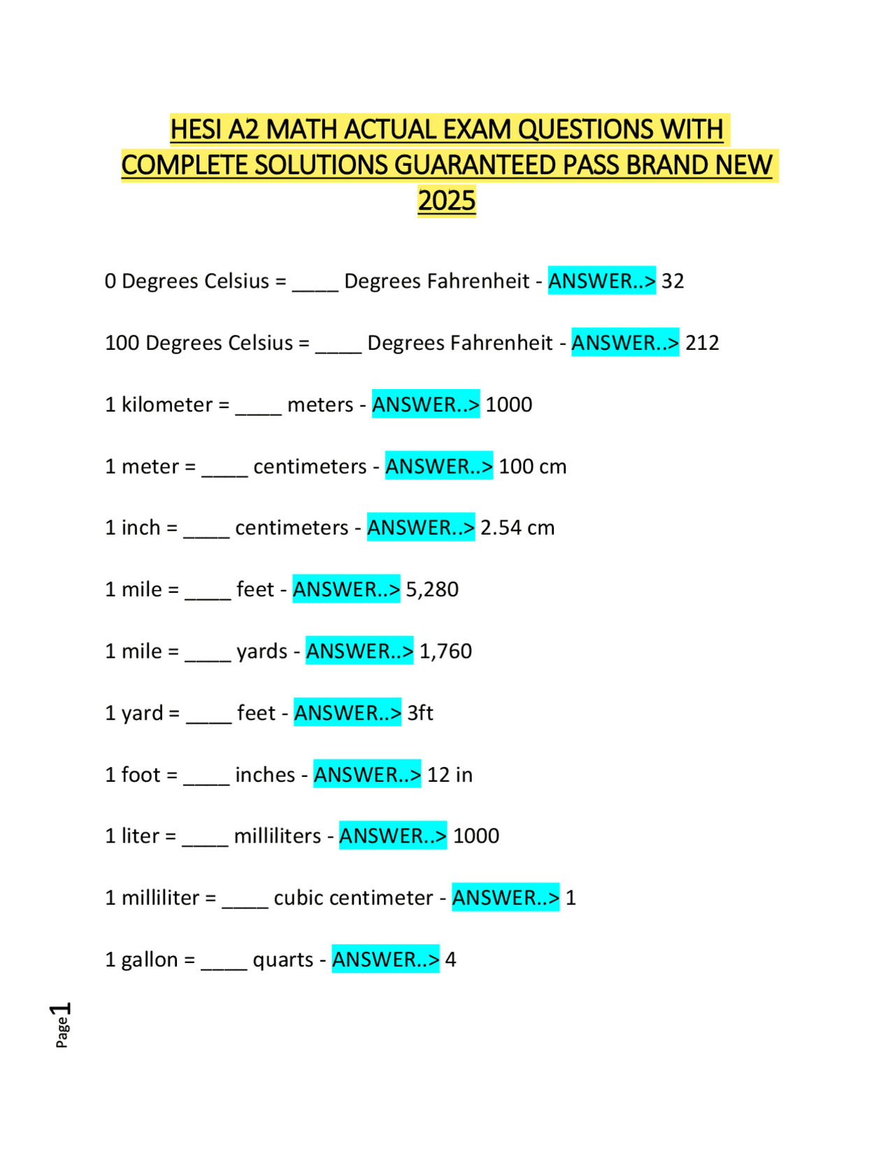 HESI A2 MATH ACTUAL EXAM QUESTIONS WITH COMPLETE SOLUTIONS GUARANTEED ...