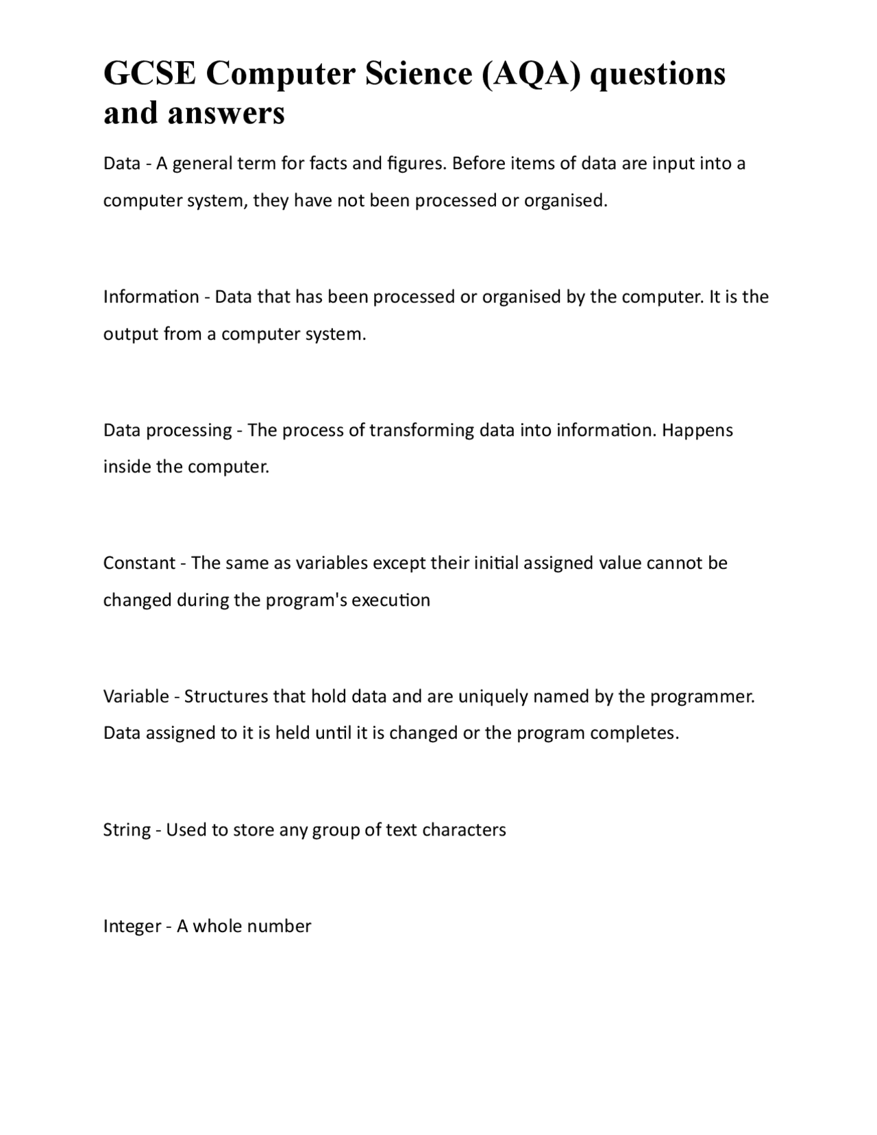 GCSE Computer Science (AQA) questions and answers | Exams Advanced ...