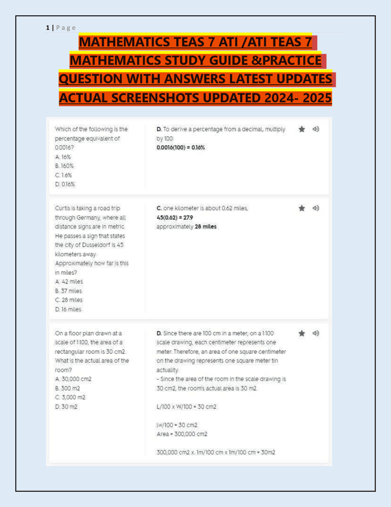 MATHEMATICS TEAS 7 ATI /ATI TEAS 7 MATHEMATICS STUDY GUIDE &PRACTICE ...