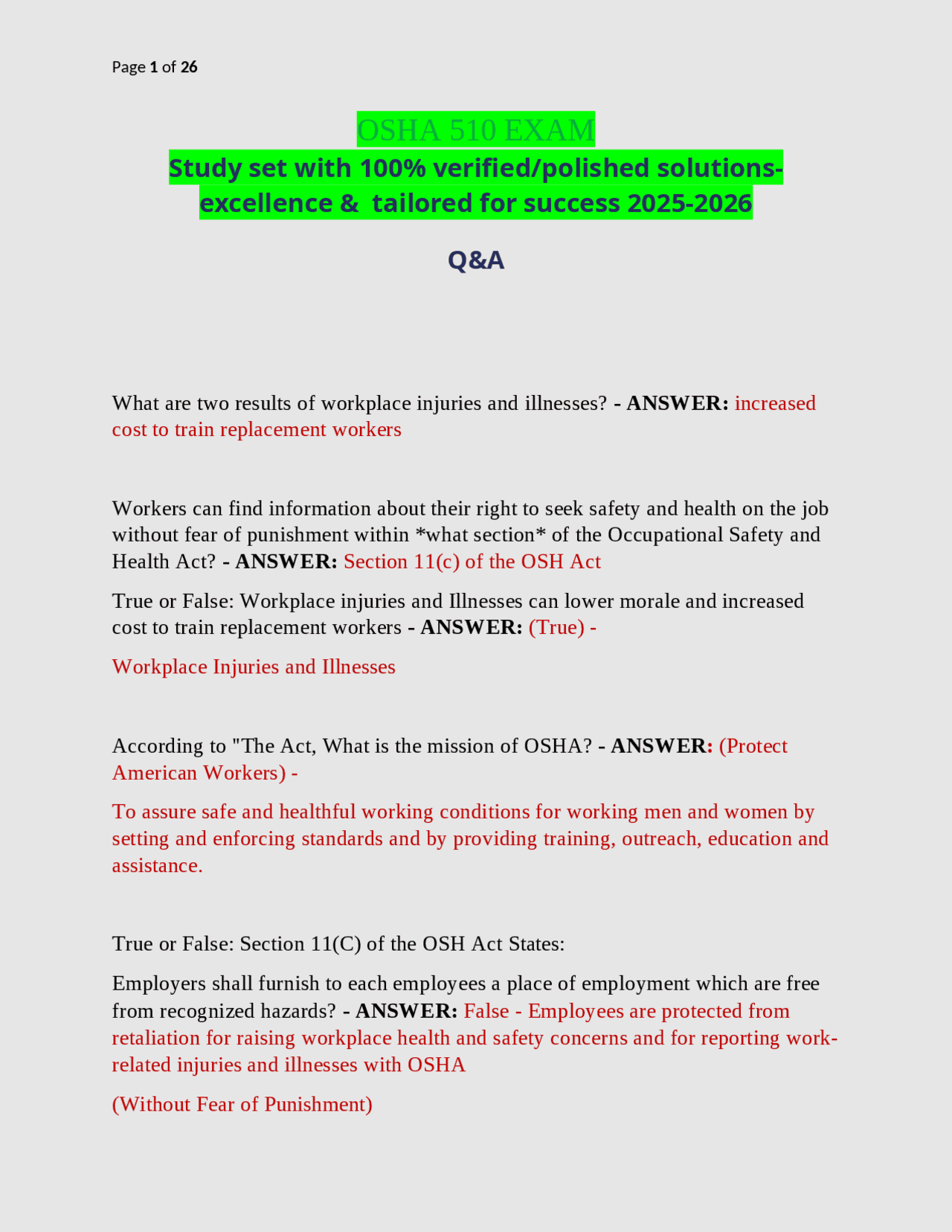 OSHA 510 EXAM Study set with 100% verified/polished solutions ...