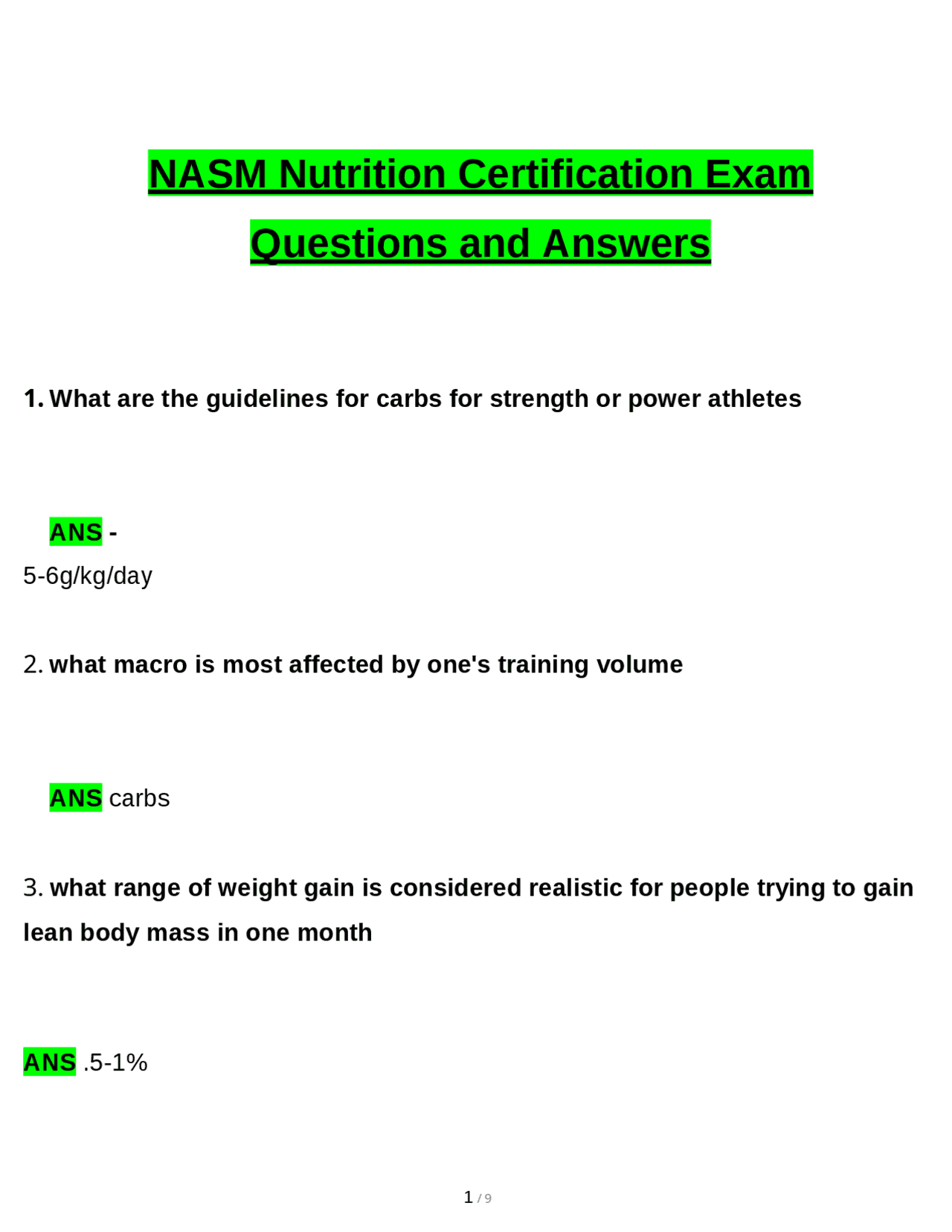NASM Nutrition Certification Exam tested questions with revised correct ...