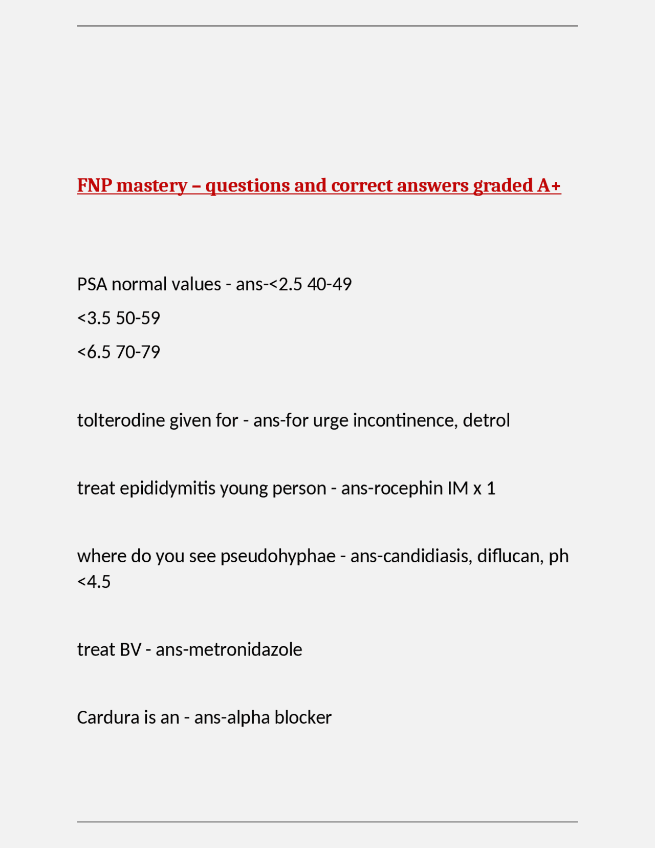 FNP mastery – questions and correct answers graded A+.docx | Exams ...