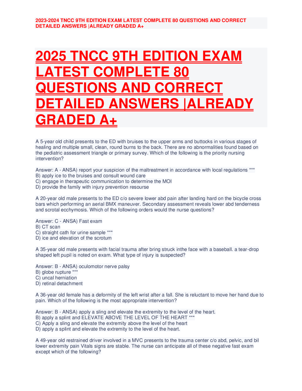 COMPLETE 80 QUESTIONS AND CORRECT DETAILED ANSWERS ALREADY GRADED A+ ...