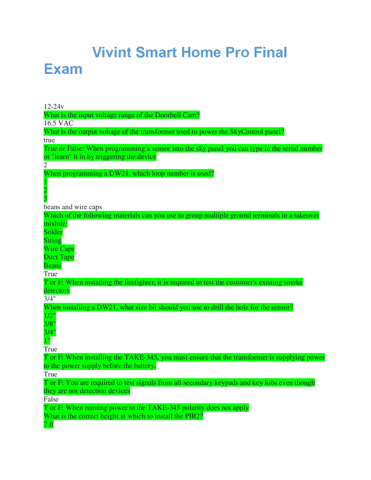 Vivint Smart Home Pro Final Exam questions and answers 100% complete solution 2025&2026 | Exams ...