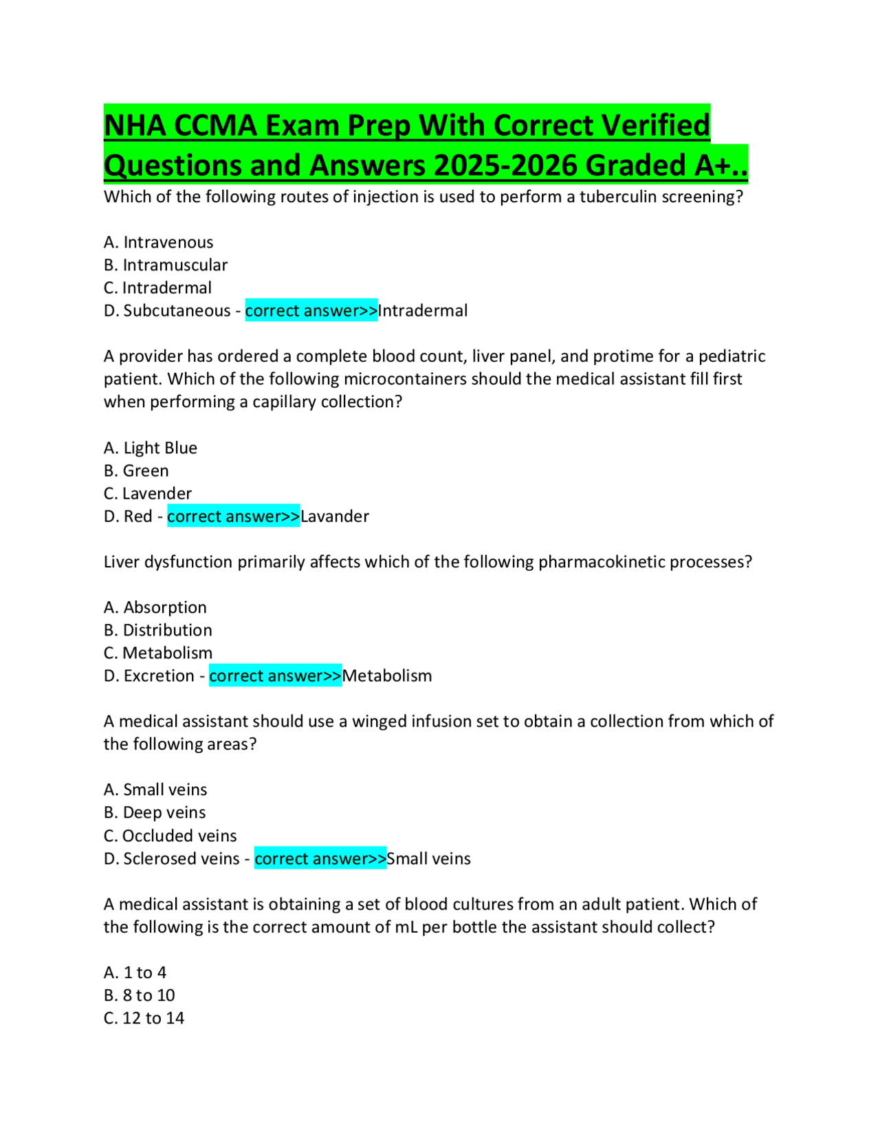 NHA CCMA Exam Prep With Correct Verified Questions and Answers 2025 ...