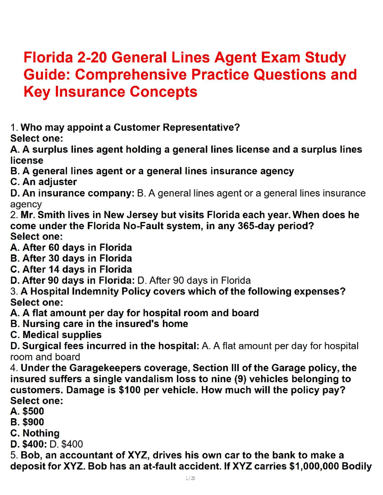 Florida 2-20 General Lines Agent Exam Study Guide Comprehensive ...