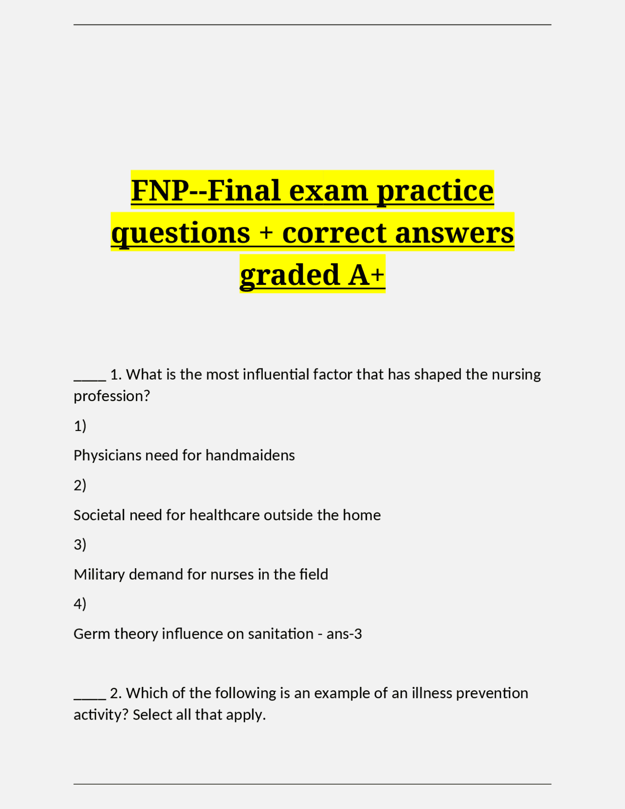 FNP--Final exam practice questions + correct answers graded A+.docx ...