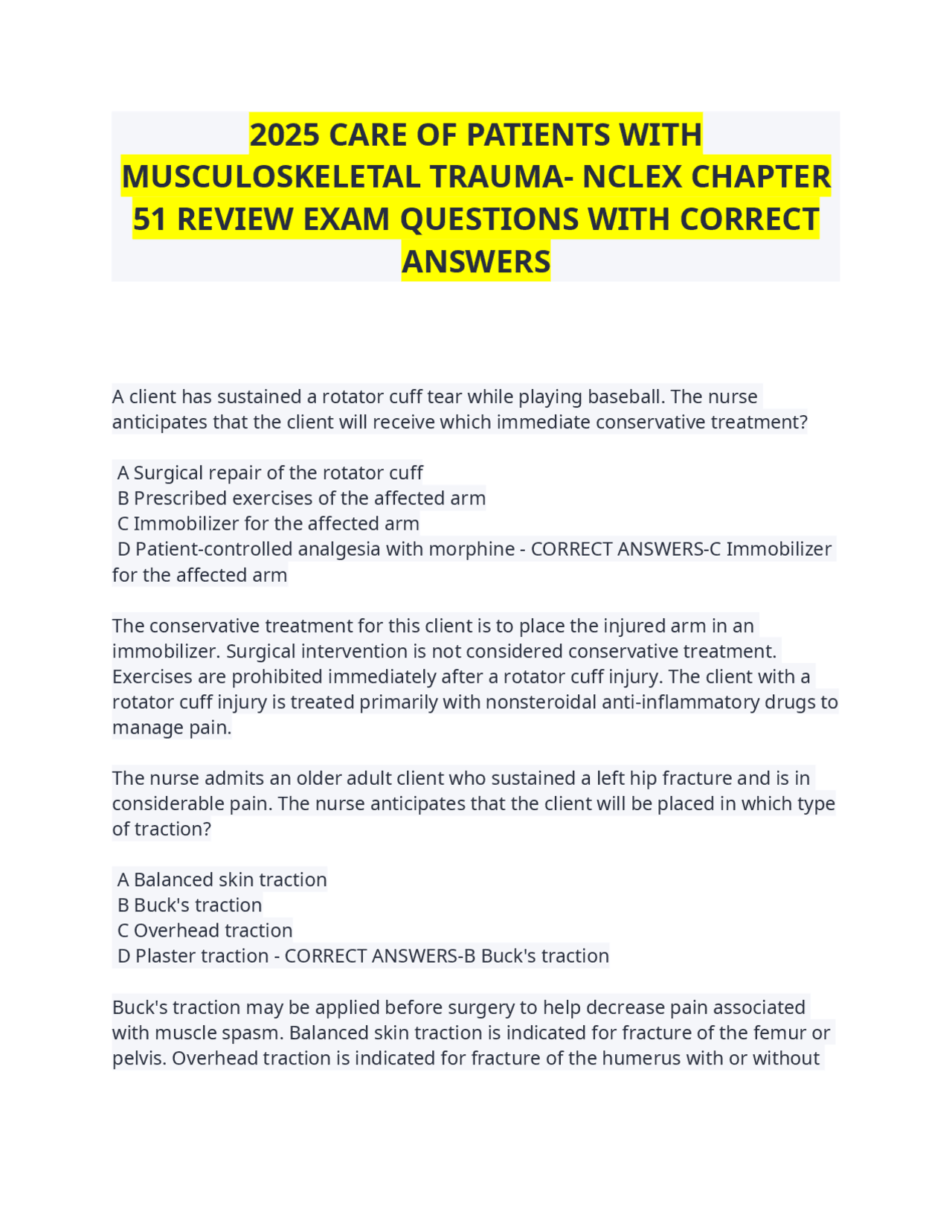 2025 CARE OF PATIENTS WITH MUSCULOSKELETAL TRAUMA- NCLEX CHAPTER 51 ...