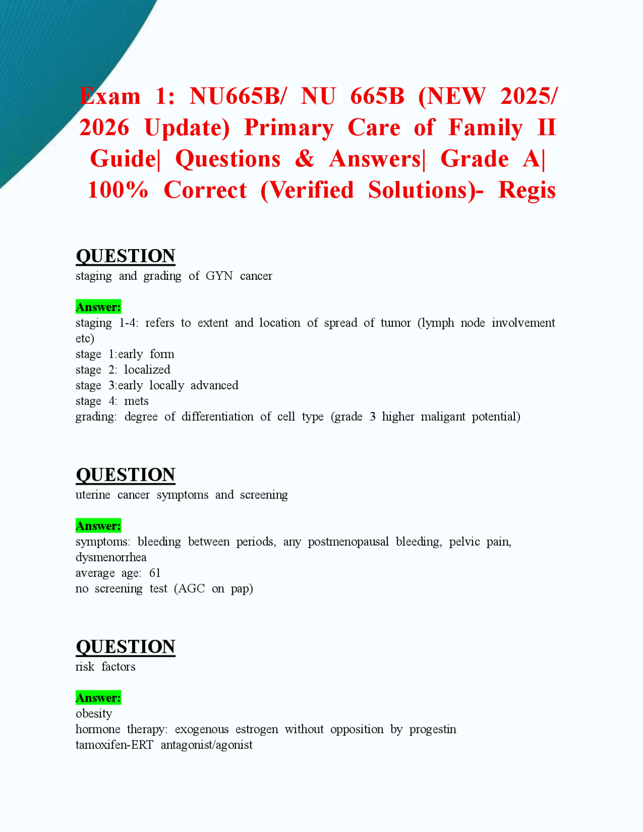 Exams 1,2 & Final :NU665B/ NU 665B (NEW 2025/ 2026 Updates BUNDLE) 100% ...