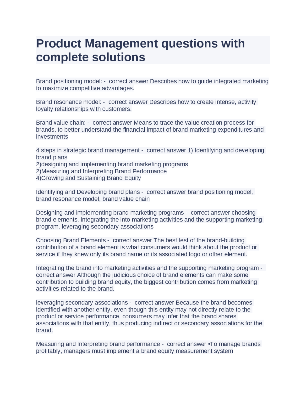 Product Management questions with complete solutions.docx | Exams ...