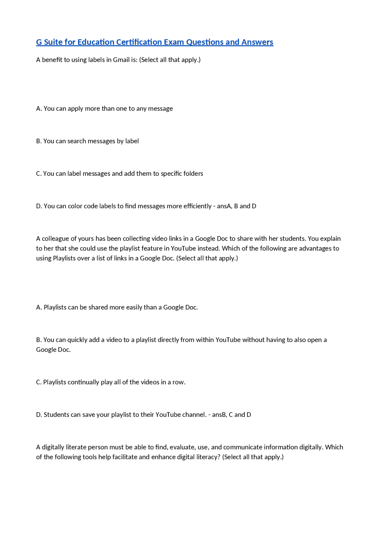 G Suite for Education Certification Exam Questions and Answers ...