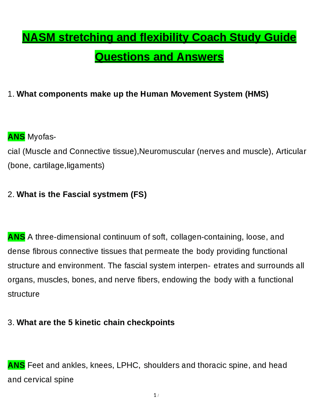 NASM stretching and flexibility Coach Study Guide | Exams Health ...