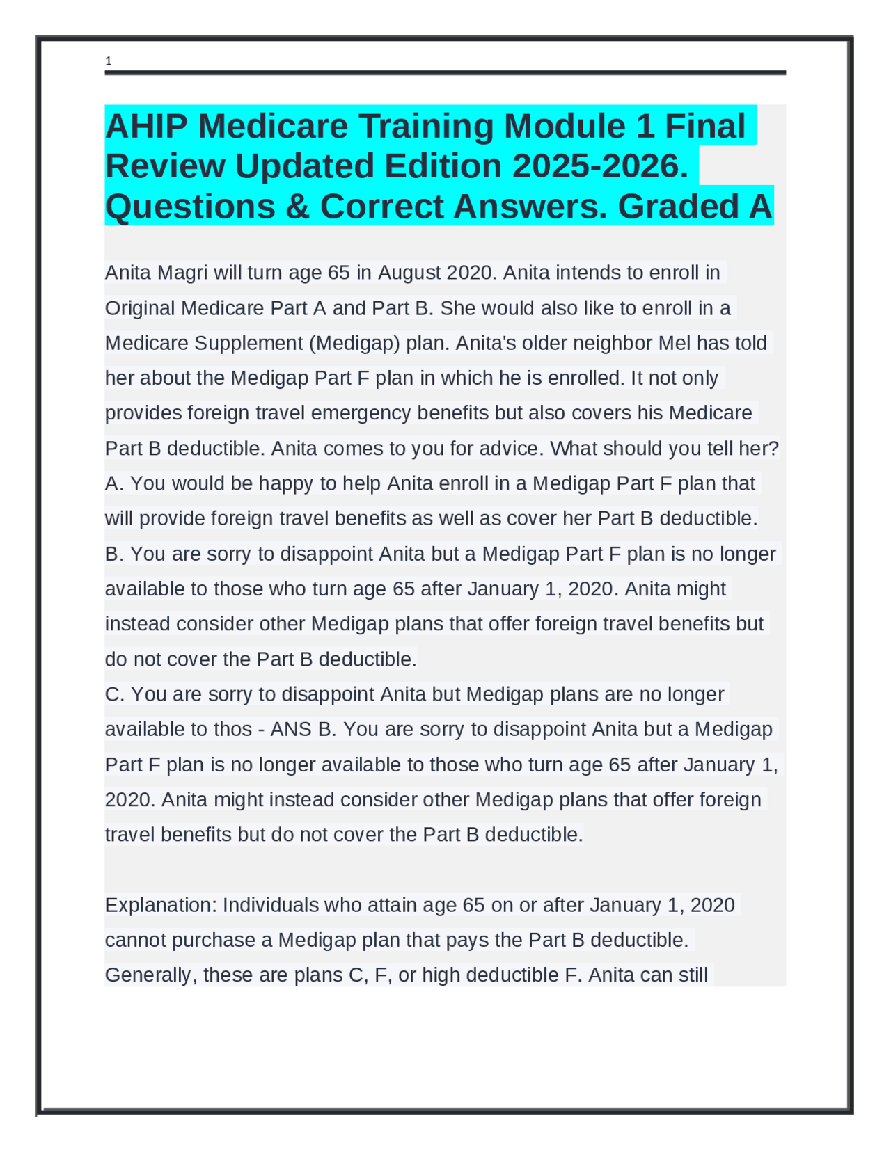 AHIP Medicare Training Module 1 Final Review Updated Edition 2025-2026 ...