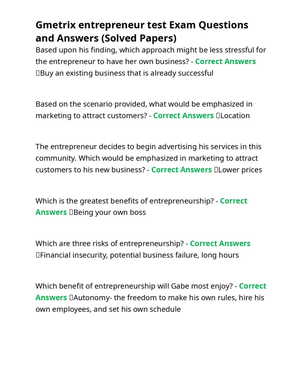 Gmetrix entrepreneur test Exam Questions and Answers (Solved Papers ...