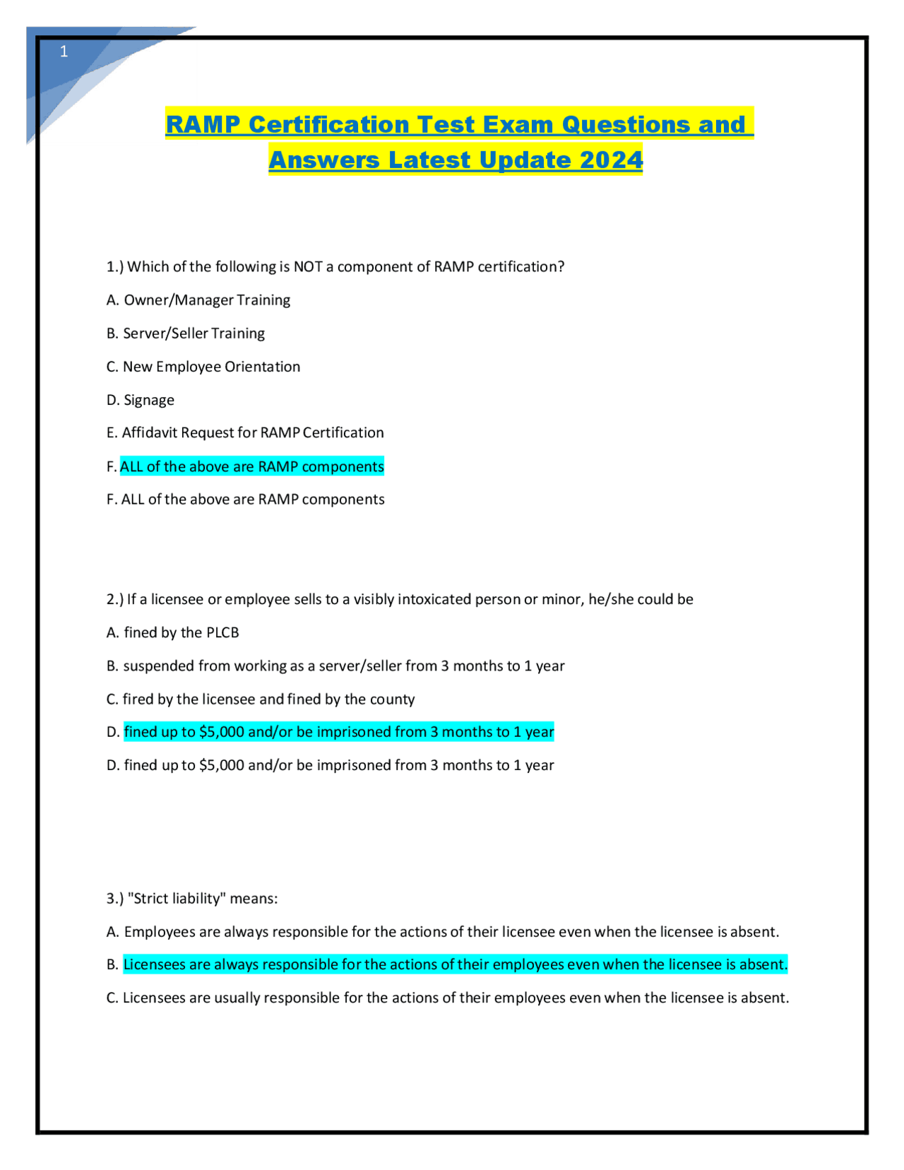 RAMP Certification Exam Q&A: Pennsylvania Alcohol Service Regulations ...