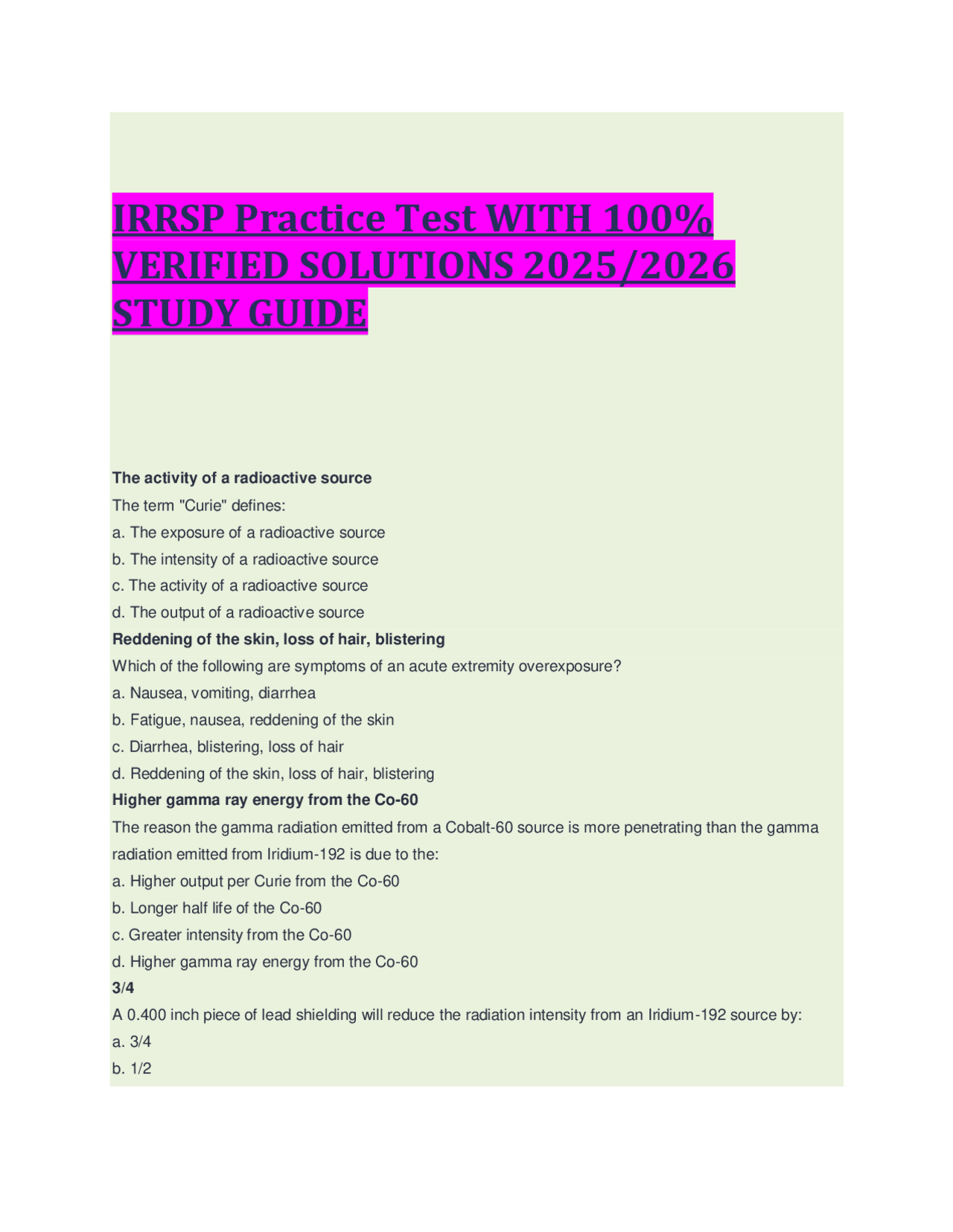 IRRSP Practice Test WITH 100% VERIFIED SOLUTIONS 2025/2026 STUDY GUIDE ...
