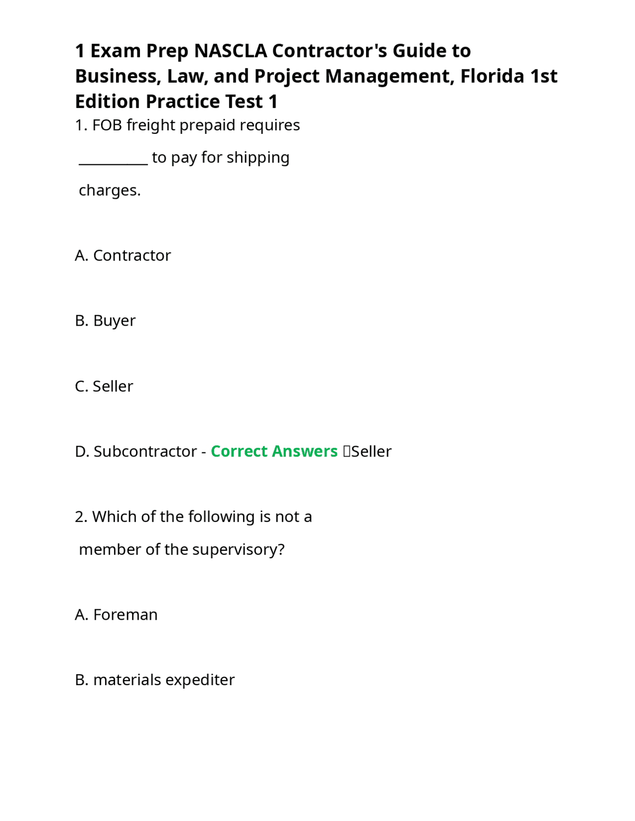 1 Exam Prep NASCLA Contractor's Guide to Business, Law, and Project ...