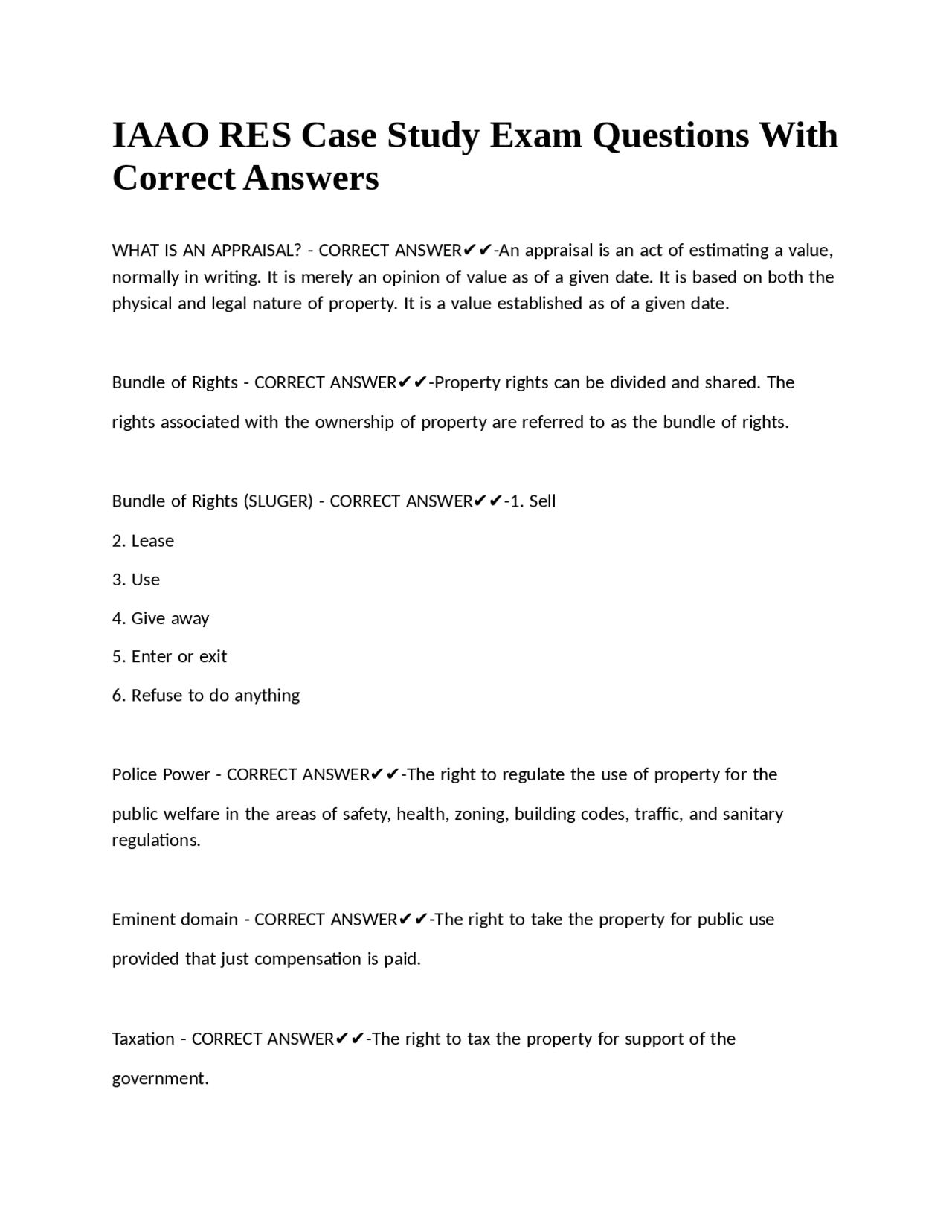 IAAO RES Case Study Exam Questions With Correct Answers | Exams ...
