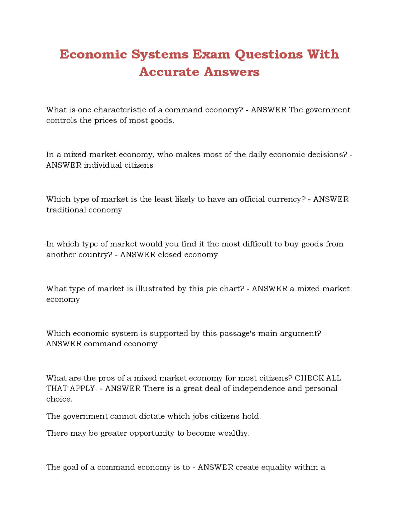 Economic Systems Exam Questions With Accurate Answers | Exams Economics ...