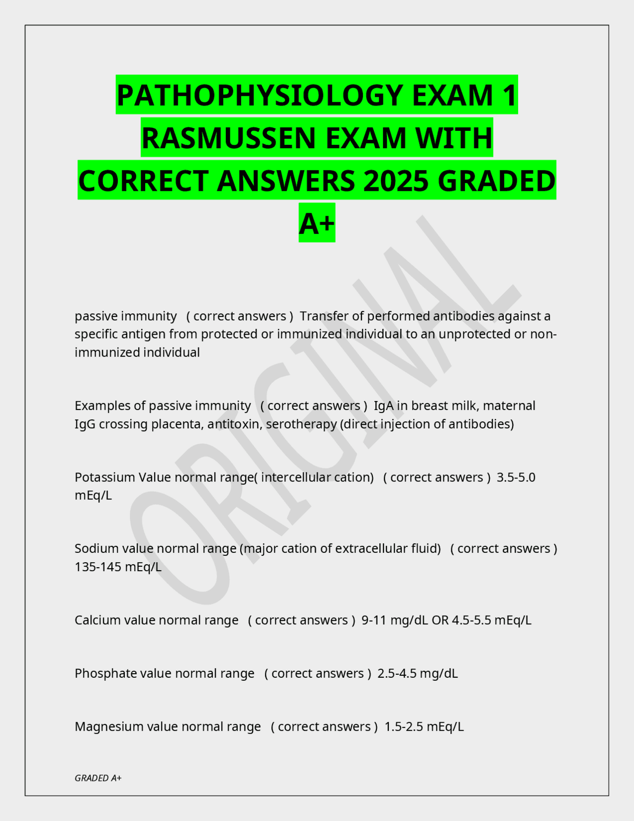 PATHOPHYSIOLOGY EXAM 1 RASMUSSEN EXAM WITH CORRECT ANSWERS 2025 GRADED A+ | Exams Advanced ...