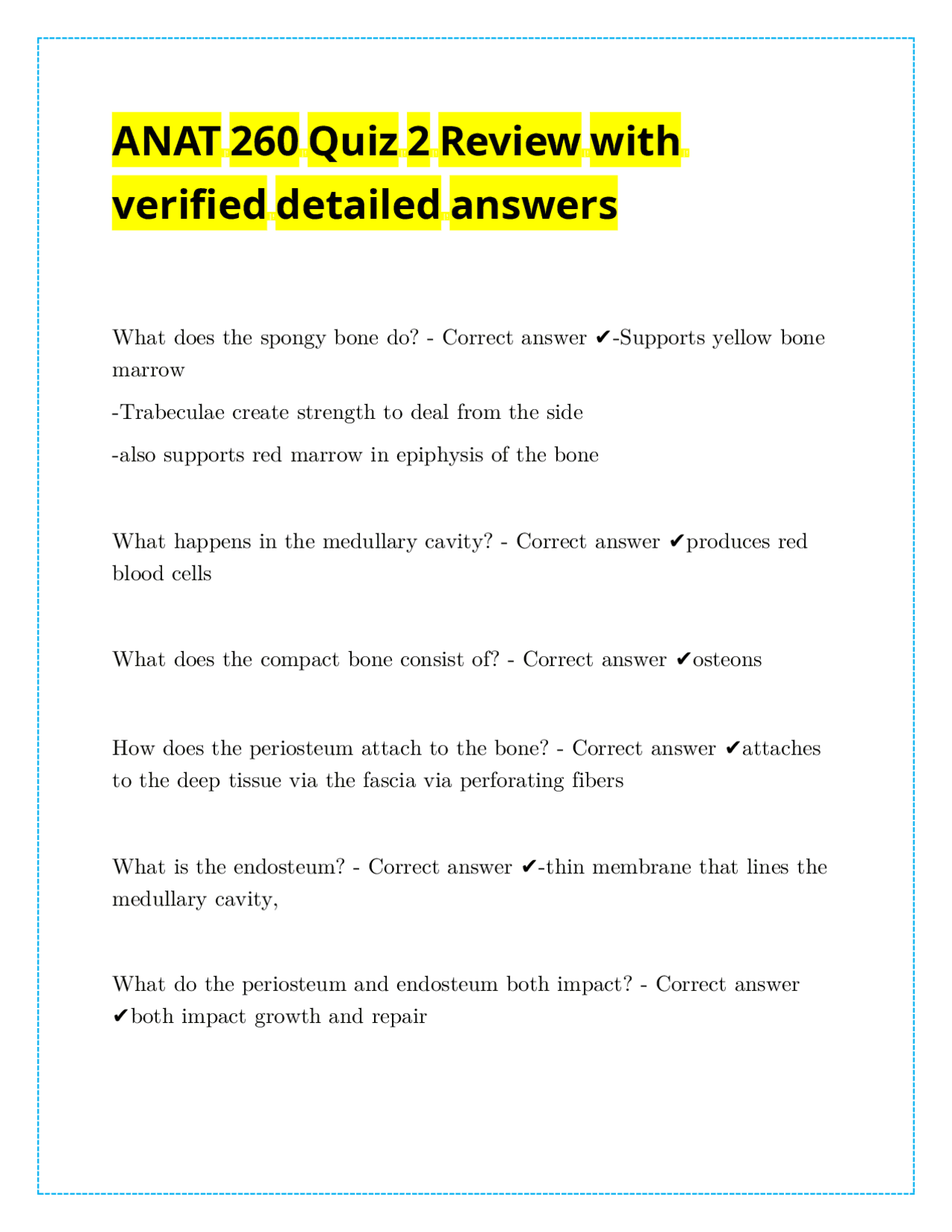 ANAT 260 Quiz 2 Review with verified detailed answers | Exams Anatomy ...