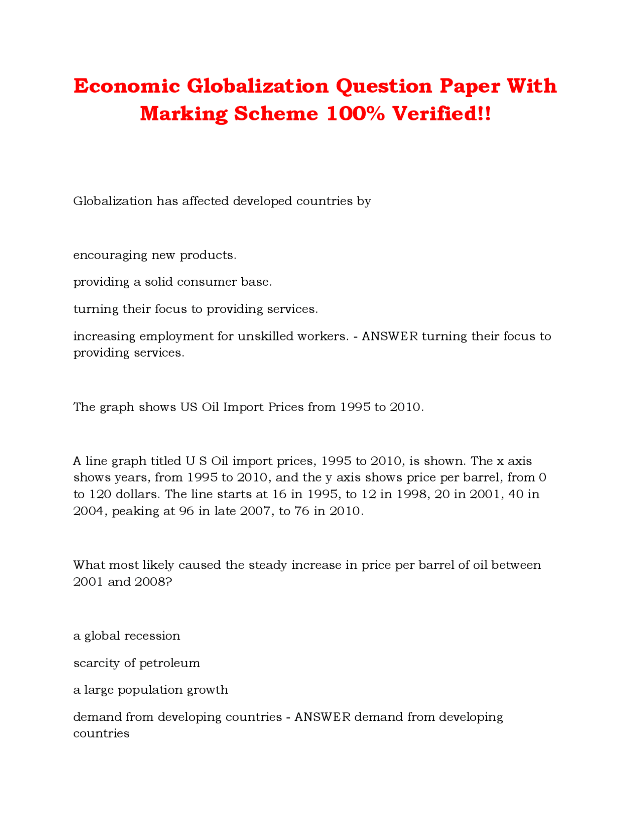 Economic Globalization Question Paper With Marking Scheme 100% Verified ...