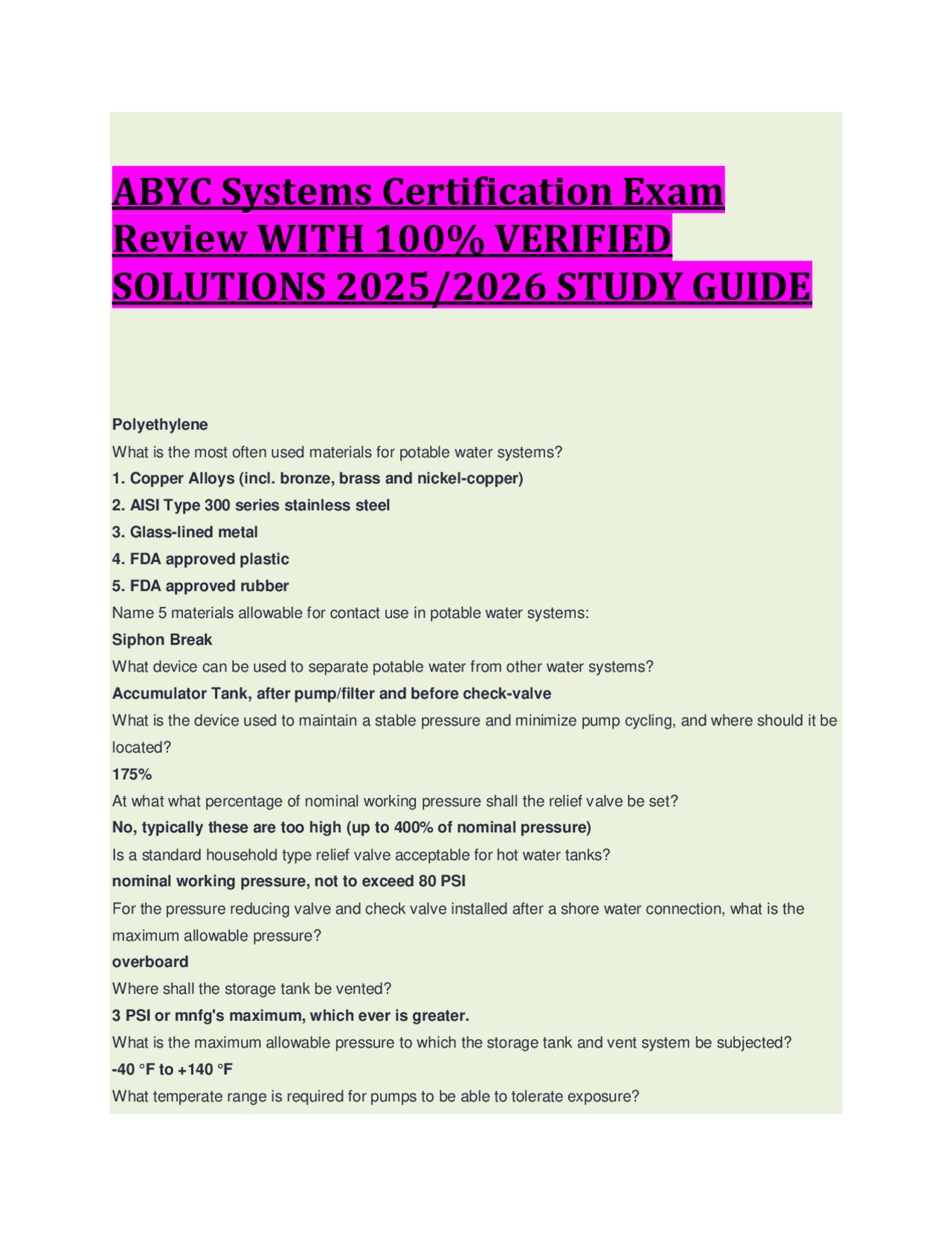 ABYC Systems Certification Exam Review WITH 100% VERIFIED SOLUTIONS ...