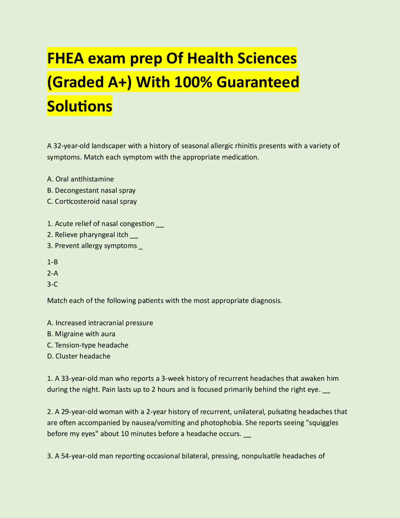 FHEA exam prep Of Health Sciences (Graded A+) With 100% Guaranteed ...