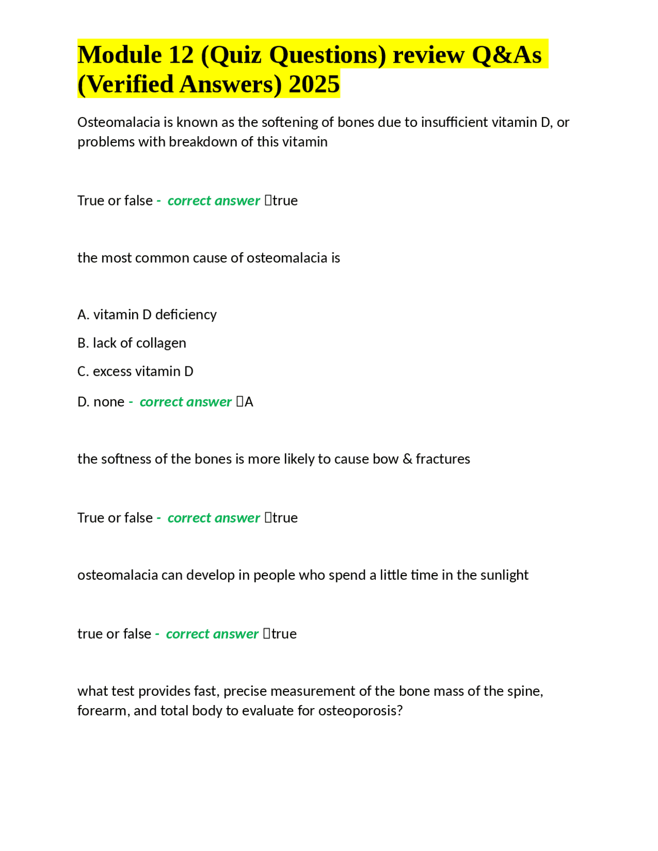 Module 12 (Quiz Questions) review Q&As (Verified Answers) 2025 | Exams ...