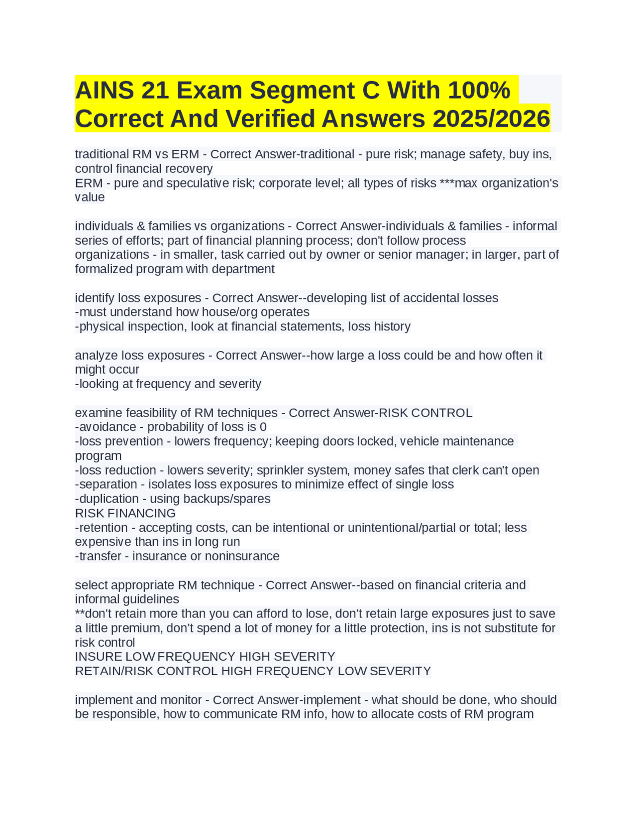 AINS 21 Exam Segment C With 100% Correct And Verified Answers 2025/2026 | Exams Advanced ...