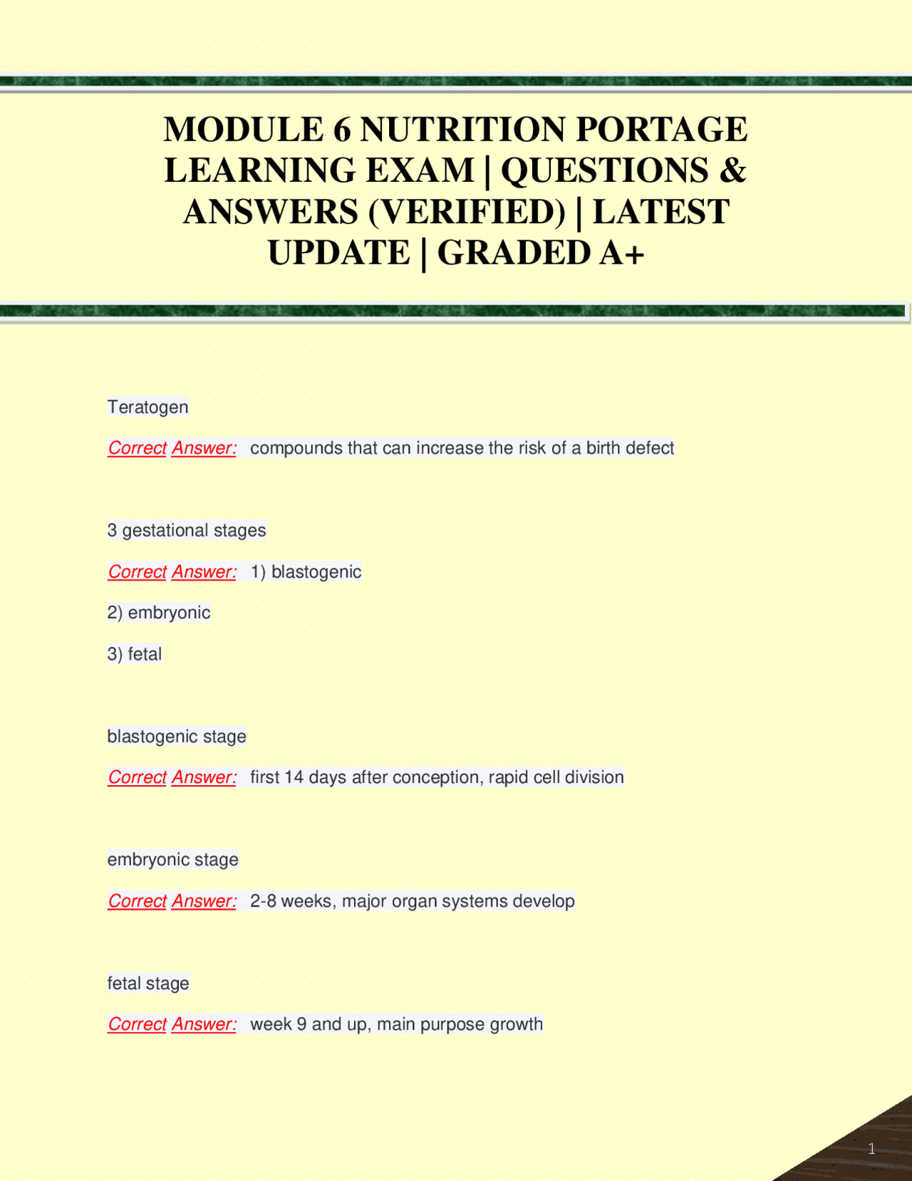 MODULE 6 NUTRITION PORTAGE LEARNING EXAM | QUESTIONS & ANSWERS ...