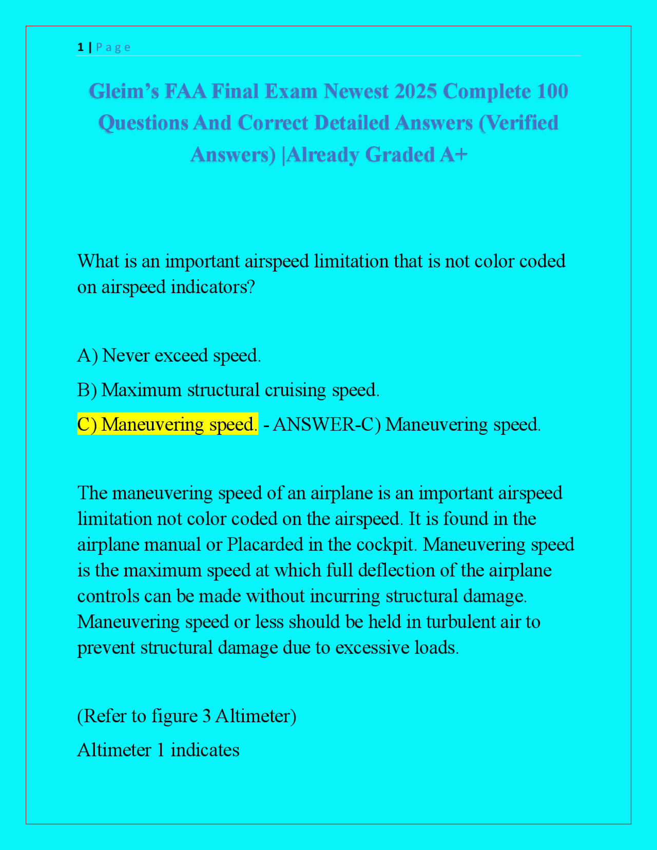 Gleim’s FAA Final Exam Newest 2025 Complete 100 Questions And Correct ...