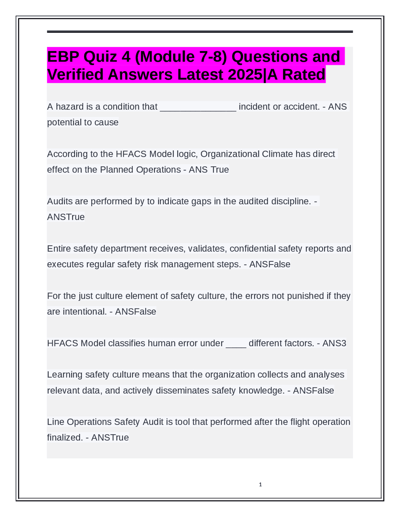 EBP Quiz 4 (Module 7-8) Questions and Verified Answers Latest 2025|A ...