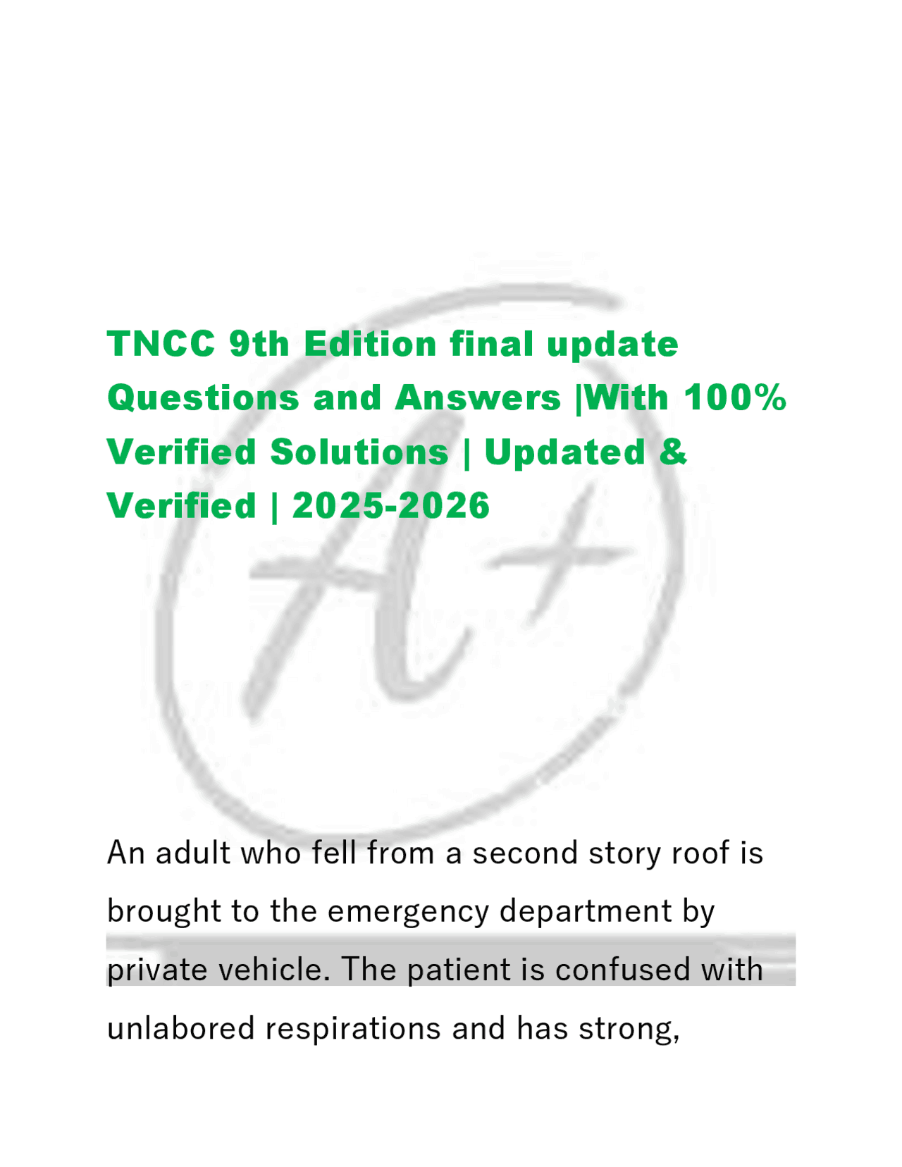 TNCC 9th Edition Exam Prep: Questions and Answers 2025-2026 | Exams ...