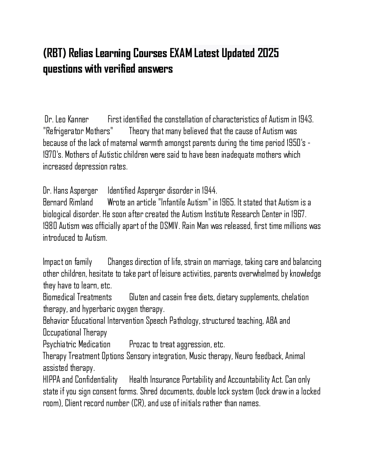 (RBT) Relias Learning Courses EXAM Latest Updated 2025 questions with ...