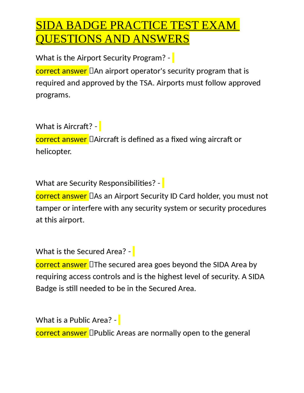 SIDA BADGE PRACTICE TEST EXAM QUESTIONS AND ANSWERS | Exams Security ...